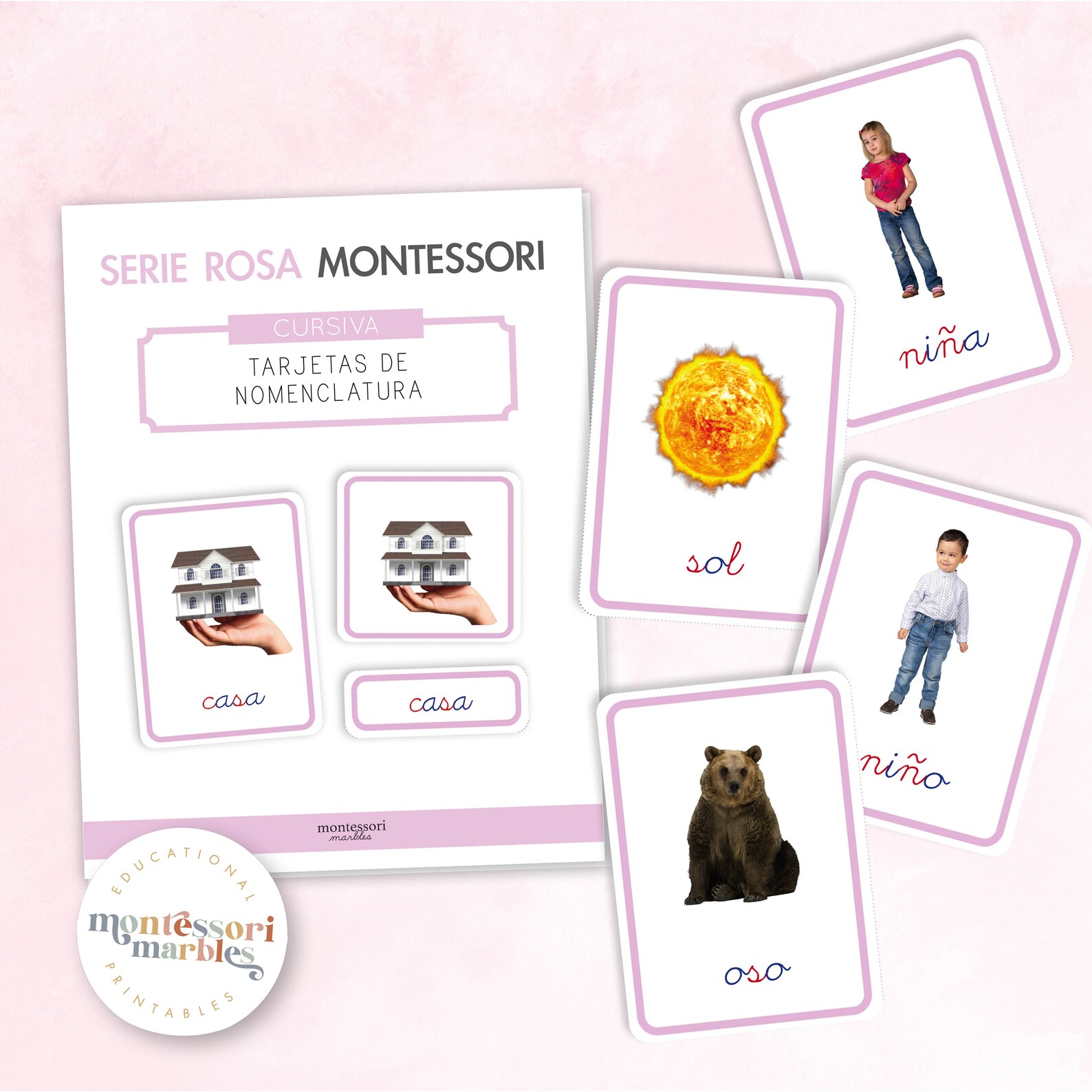 Spanish Pink Series Nomenclature Cards | Montessori Language ...