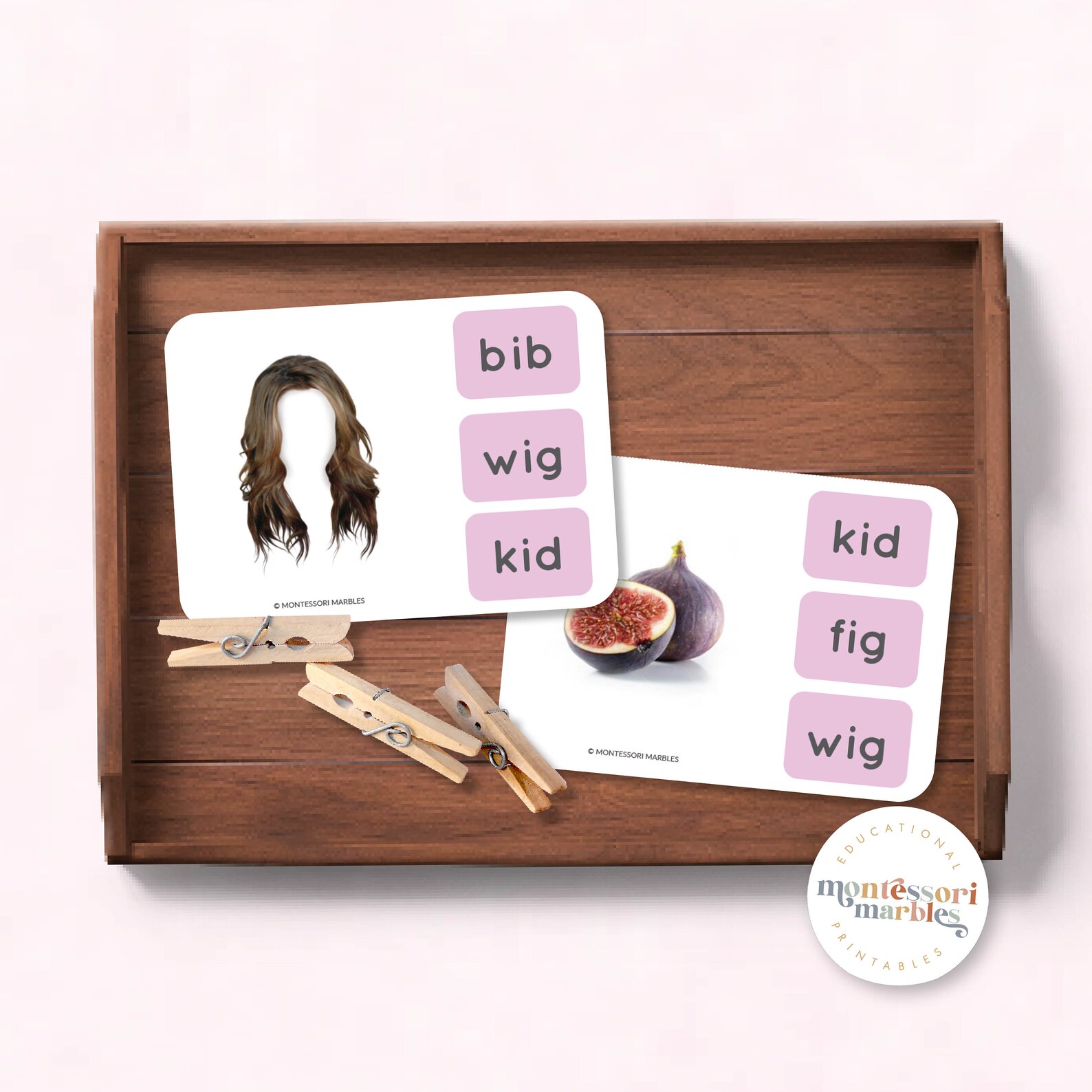 Montessori Pink Series Name the Objects SHORT I Flash Card Printable ...