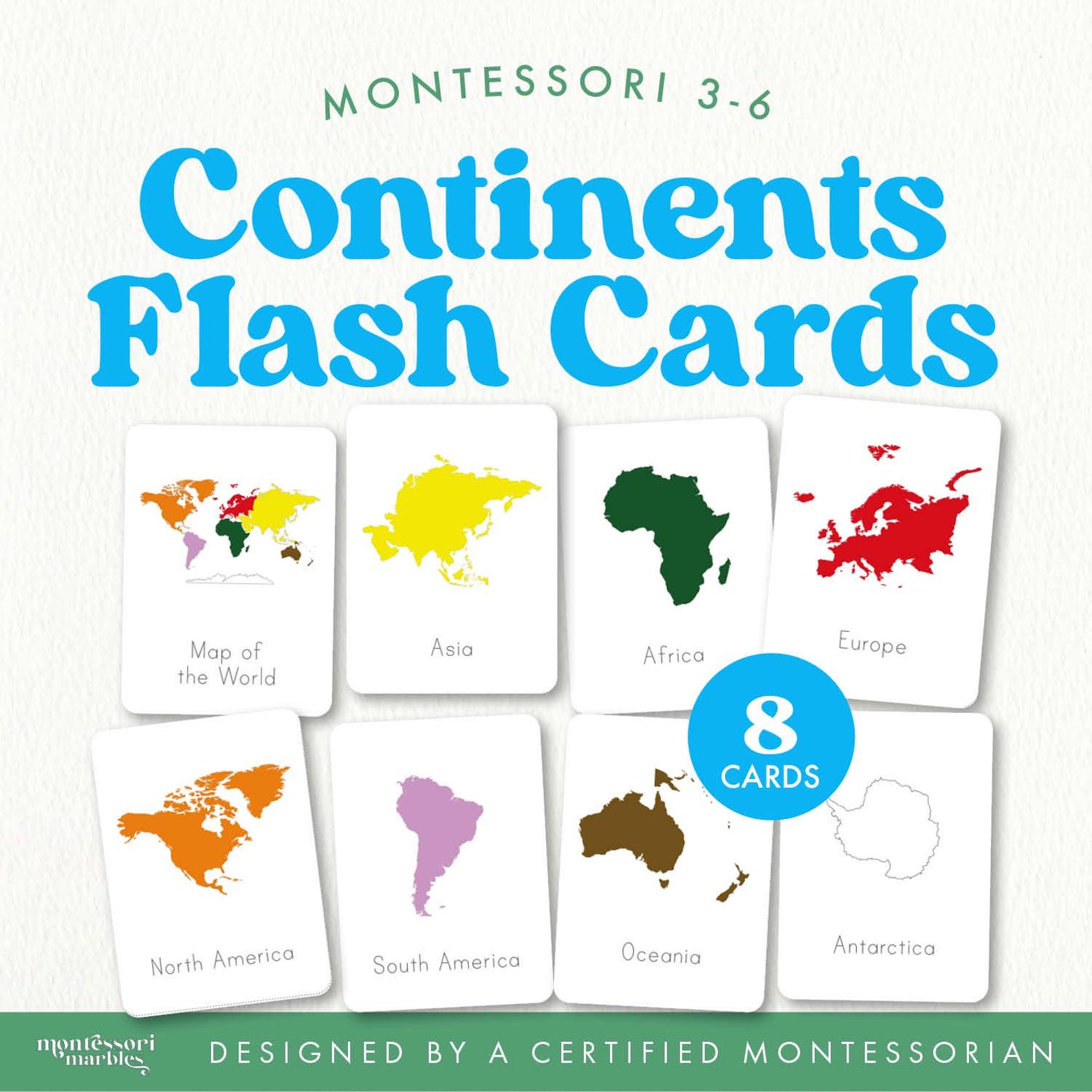 Seven Continents Flash Cards: Montessori Geography (digital Download ...