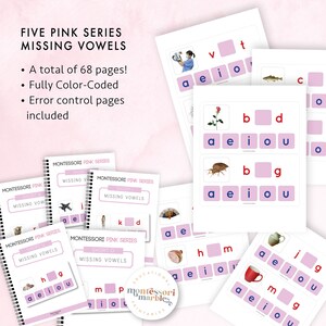 BUNDLE PACK Montessori Pink Series Missing Vowels Cards for Short A, E ...