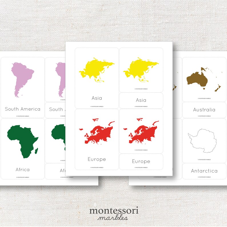 SEVEN CONTINENTS Nomenclature Cards Montessori Learning - Etsy