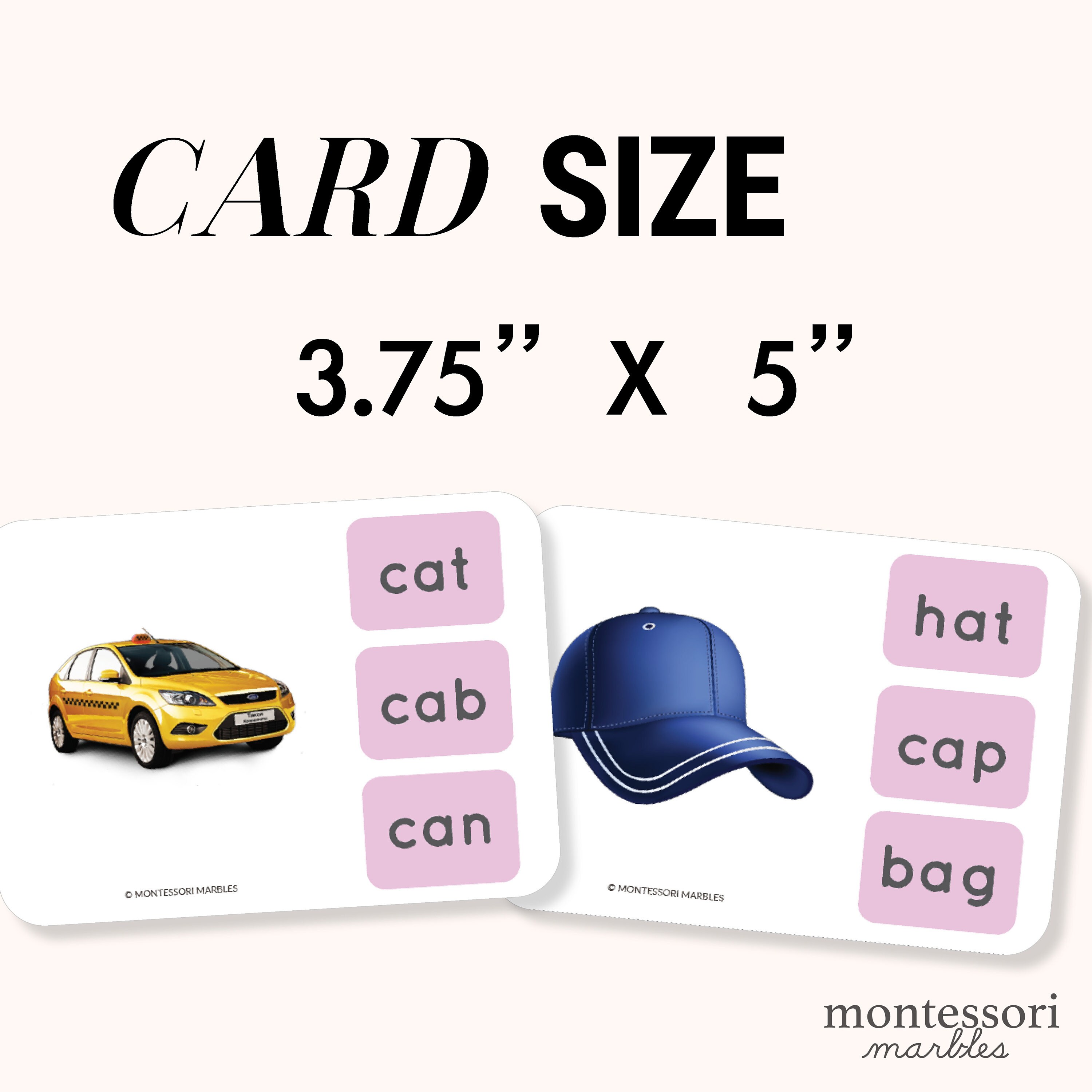 Montessori Pink Series Name the Objects SHORT A Flash Card | Etsy