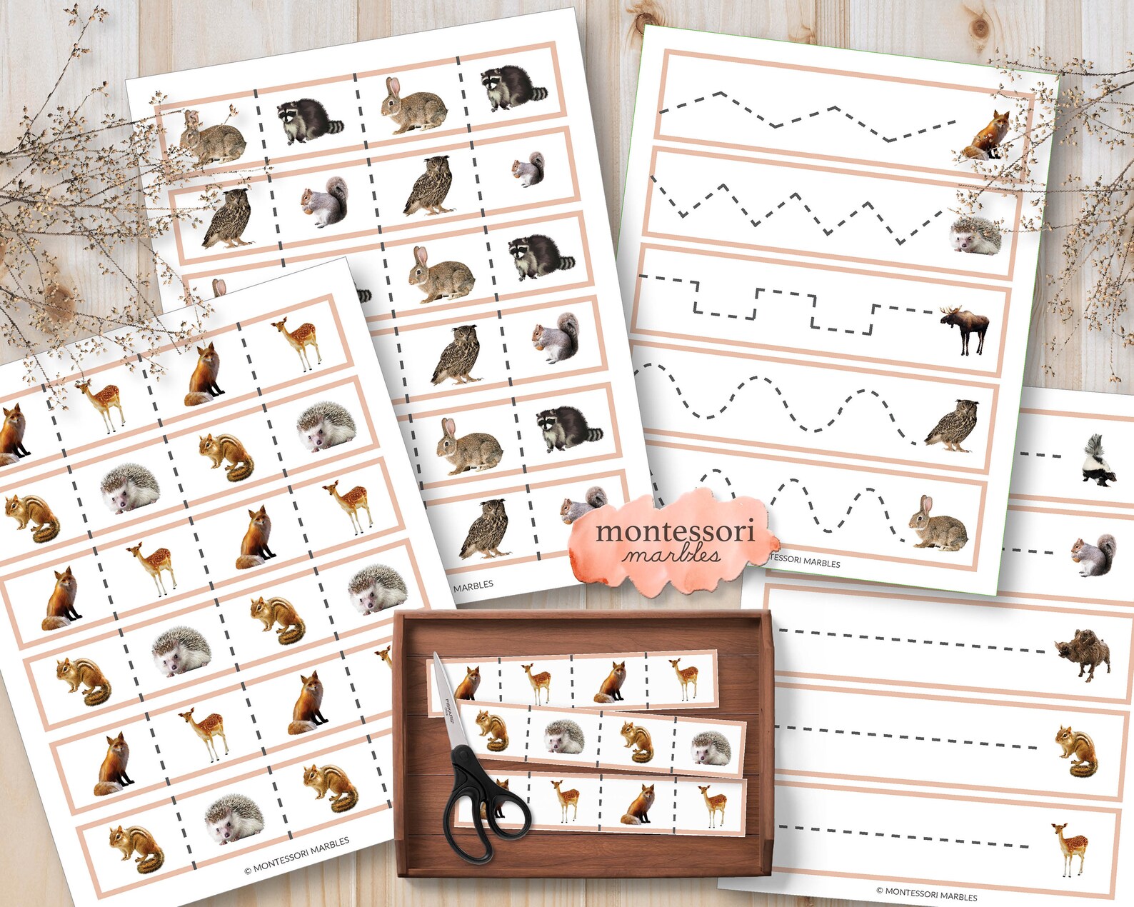 WOODLAND ANIMALS Cutting Strips Montessori Inspired Real - Etsy