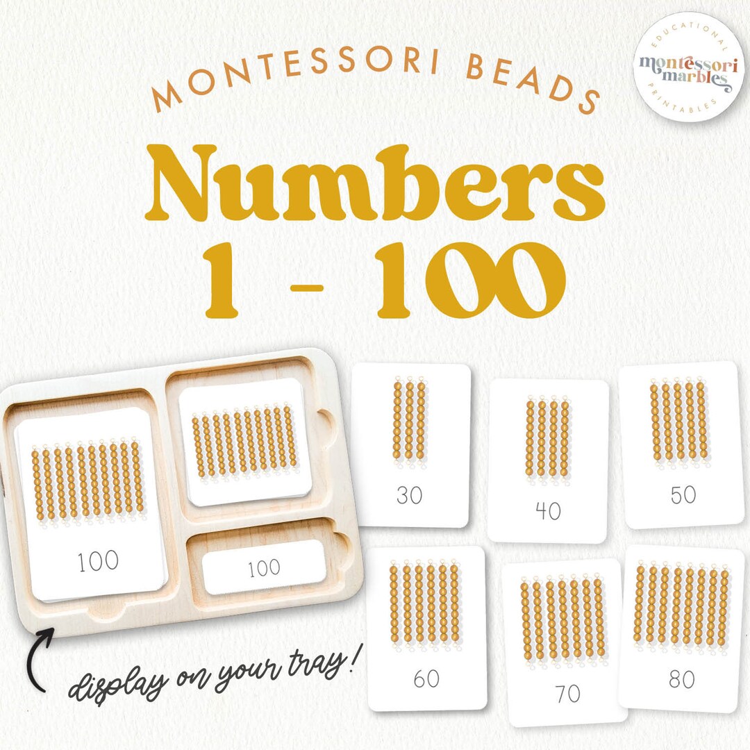 MONTESSORI GOLDEN BEADS Numbers 1 - 100 | Nomenclature Cards | Counting ...