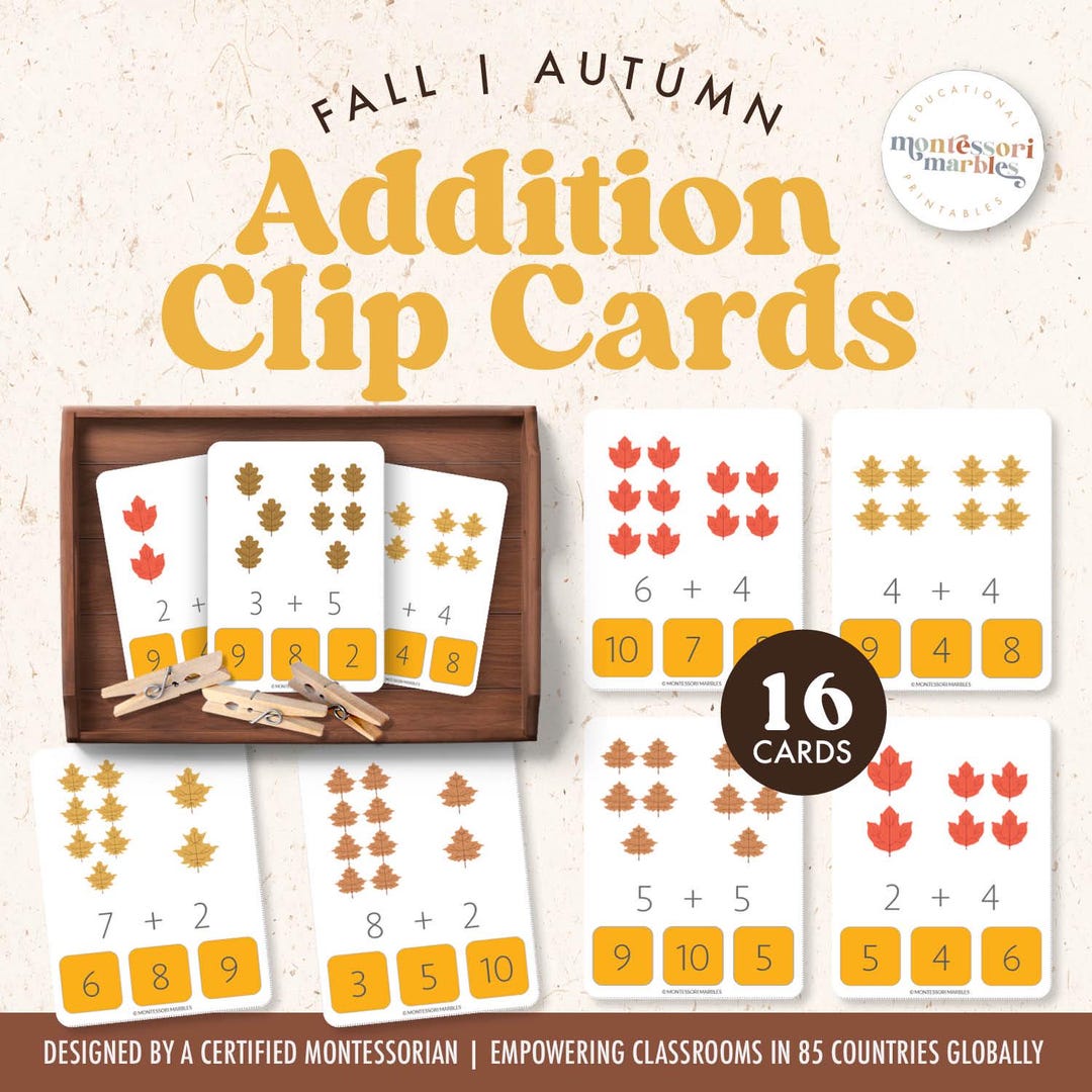 Fall Addition Clip Cards: Montessori Math Activity (digital Download ...