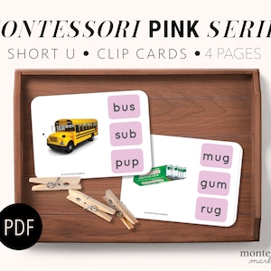 Montessori Pink Series Name the Objects SHORT U Flash Card Printable ...