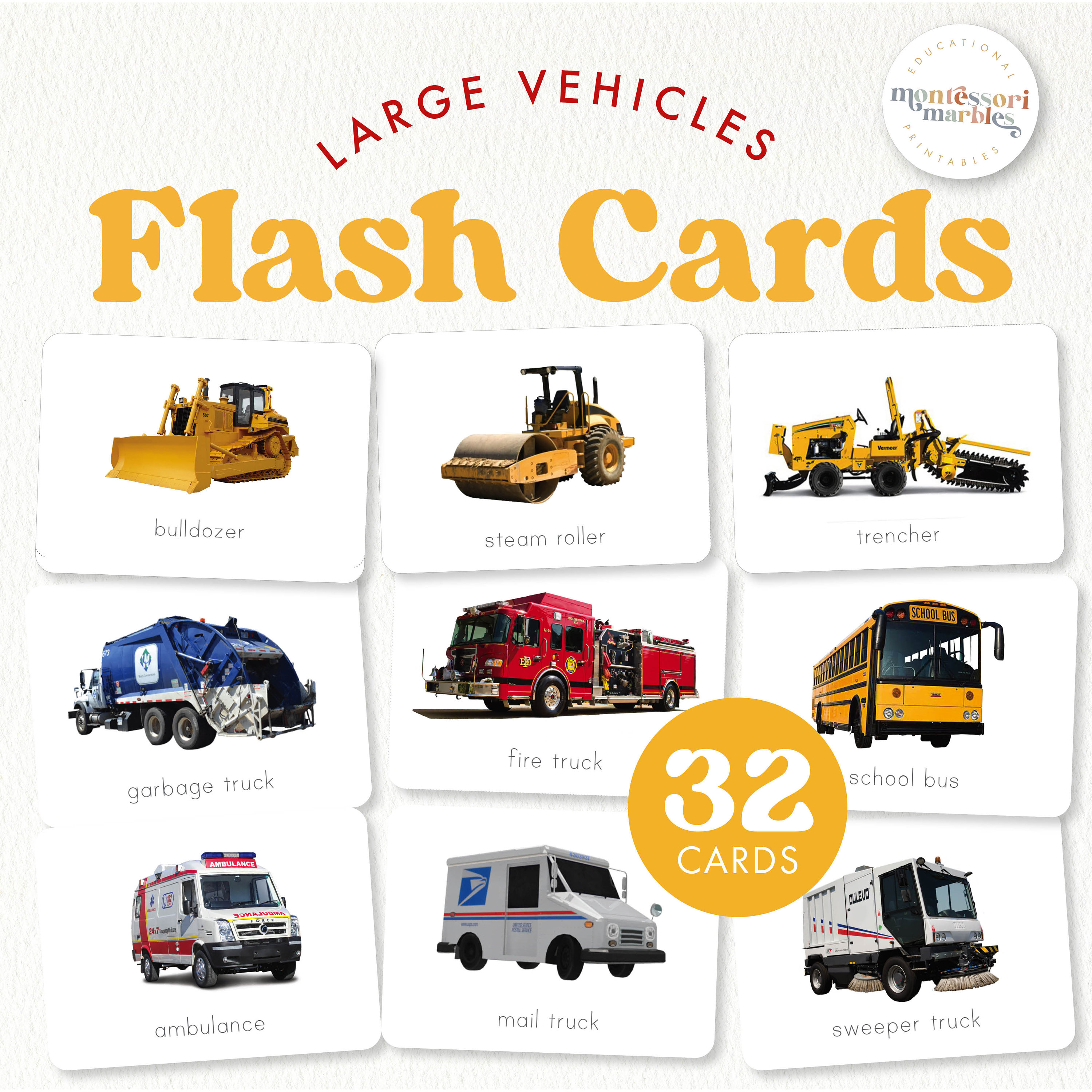 Large Vehicles Flash Cards | Construction & Public Service Trucks ...