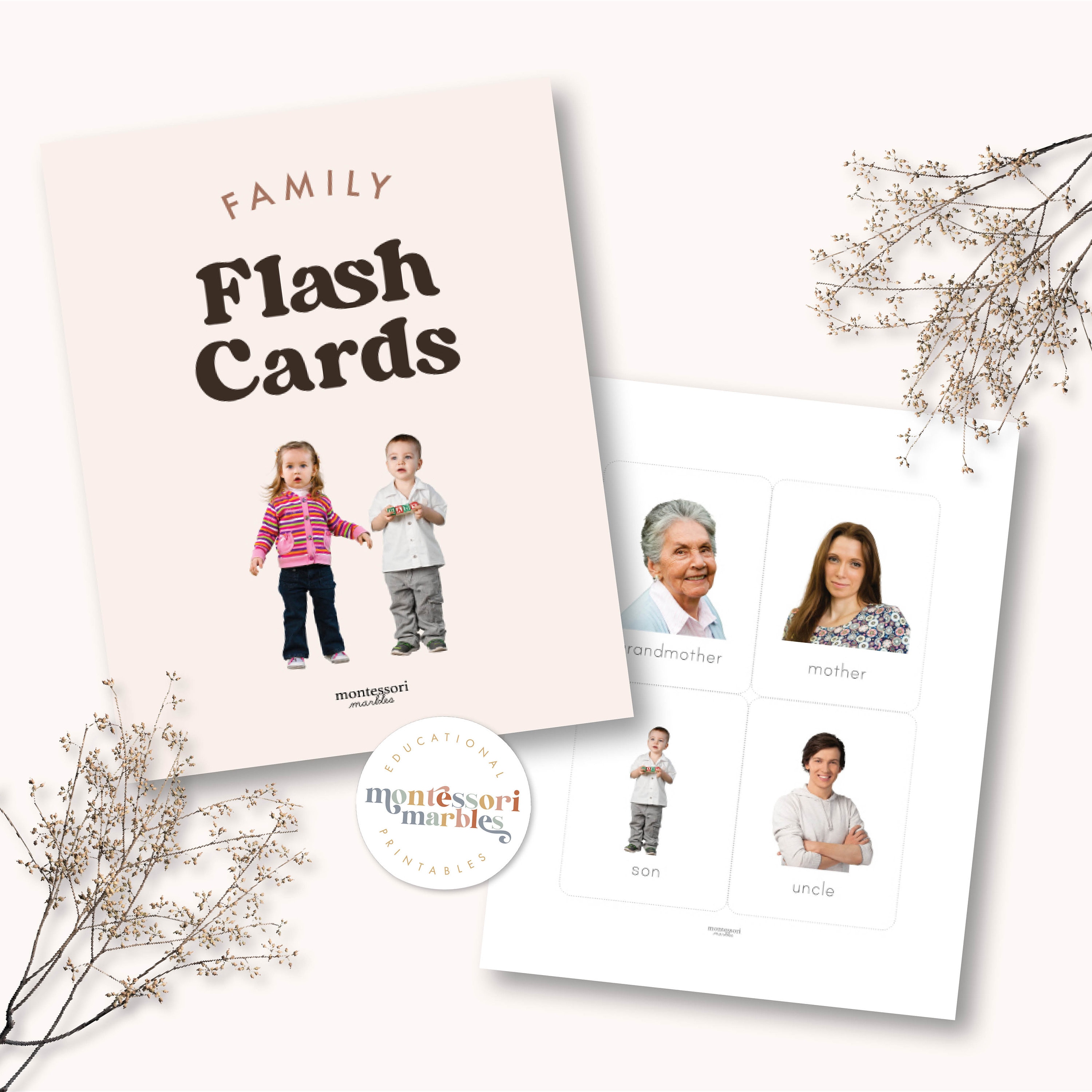 FAMILY Flash Cards Montessori Printable With Real Pictures Learning ...