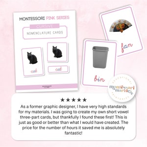 CURSIVE Montessori Nomenclature Cards, Pink Series, CVC Words, Short ...