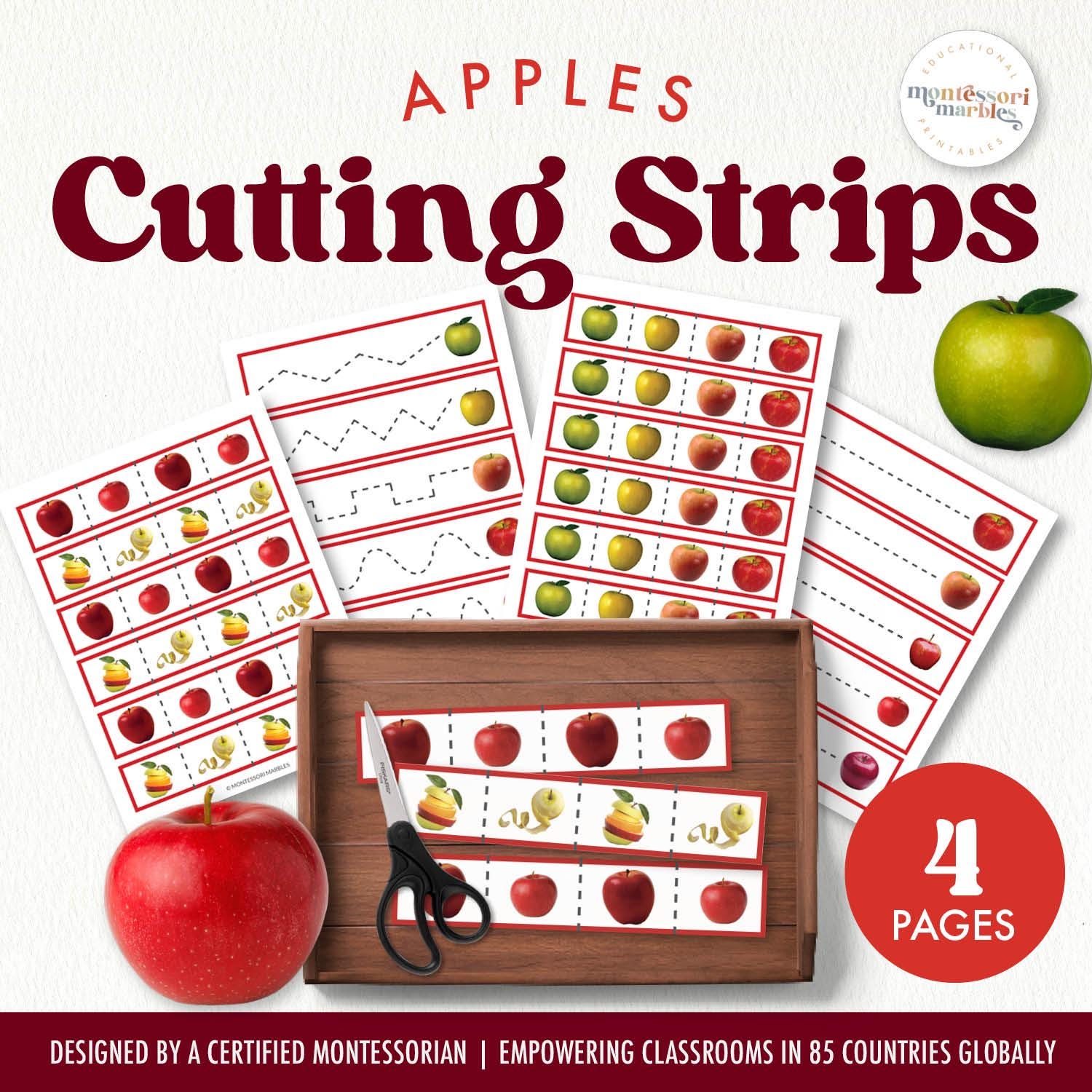 Apples Cutting Strips | Fall Scissor Skills | Montessori Fine Motor ...