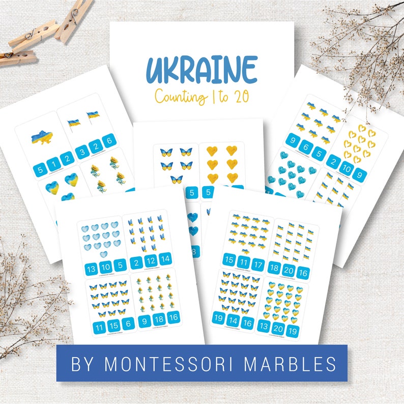 UKRAINE Counting 1 to 20 Cards Kindergarten Math Learn to - Etsy