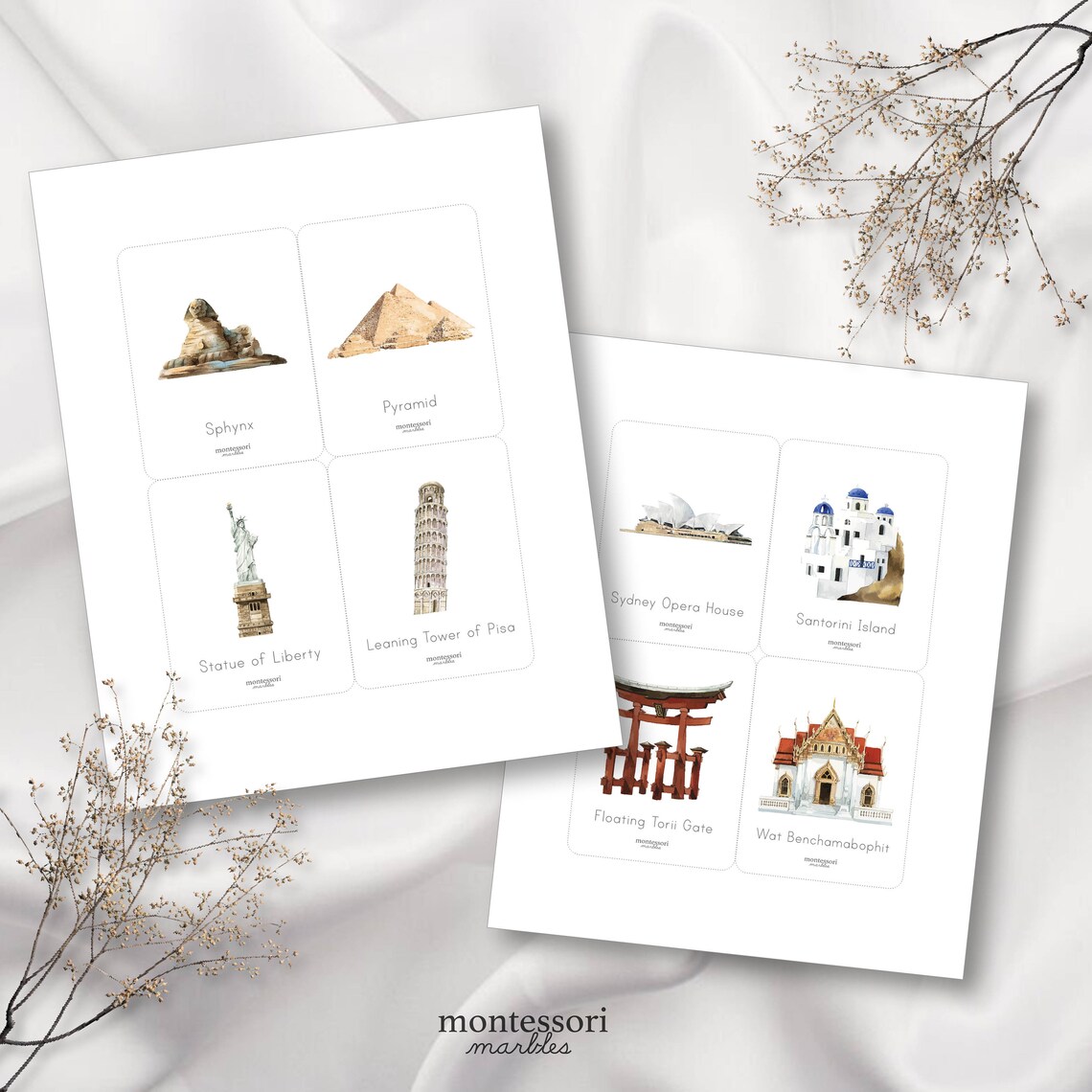 LANDMARKS Flash Cards montessori Inspired Printable Famous - Etsy