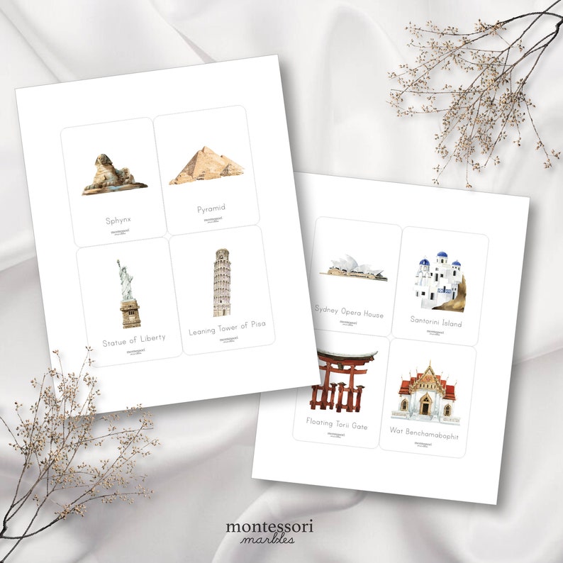 LANDMARKS Flash Cards montessori Inspired Printable Famous - Etsy
