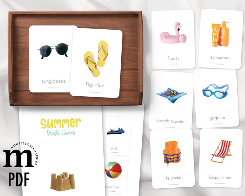 SUMMER Flash Cards Summer Vocabulary Builder Montessori Inspired ...