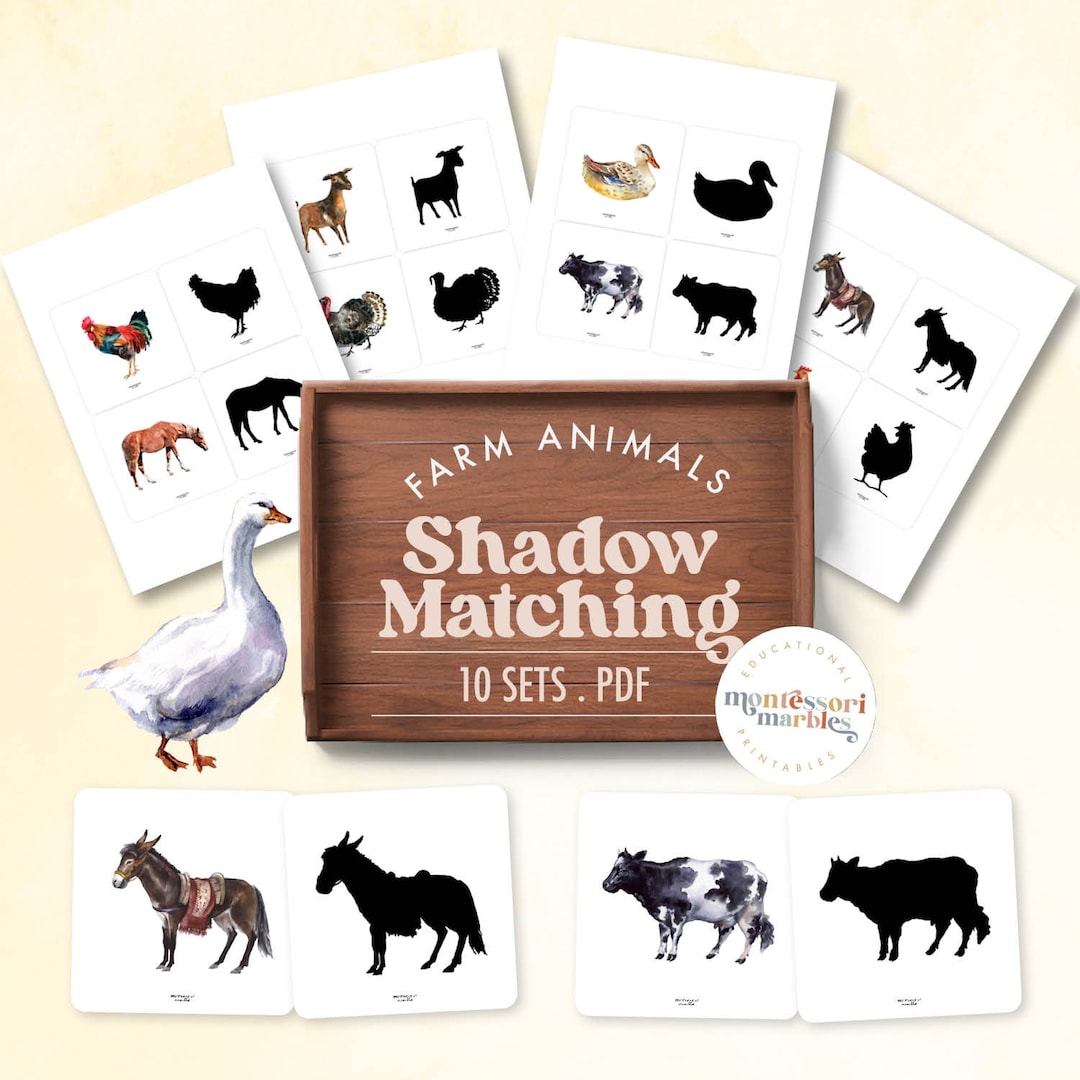 FARM ANIMALS Shadow Matching, Silhouette Matching, Montessori at Home ...