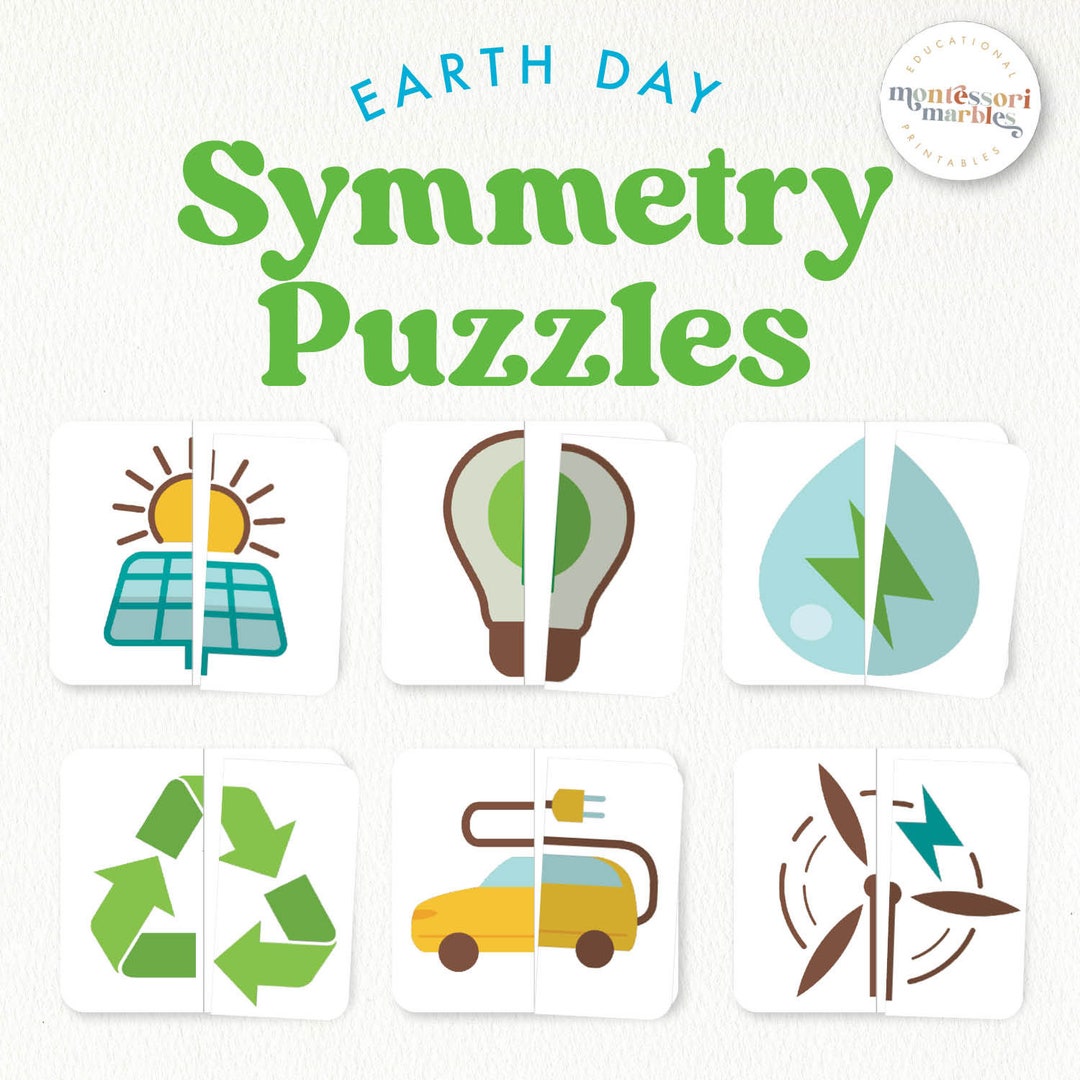 Earth Day Symmetry Matching Puzzle | Montessori Ecology Learning Cards ...