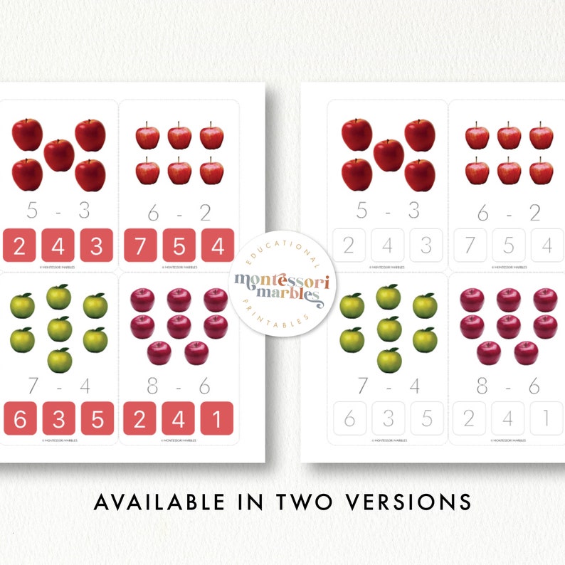 Apple Subtraction Clip Cards | Montessori Math Activity | Fall Theme ...