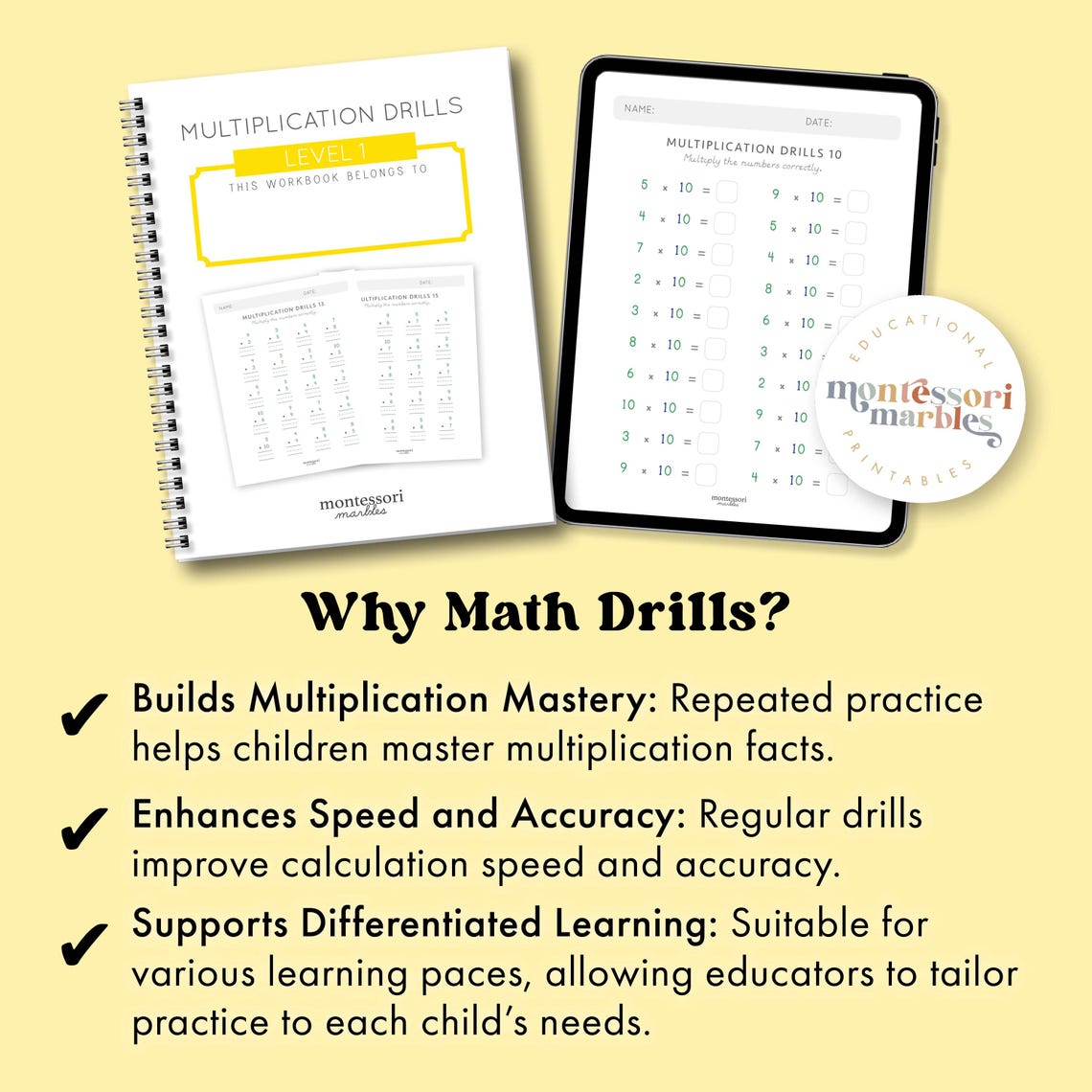 Math Multiplication Level 1 Workbook | Montessori Mathematics ...