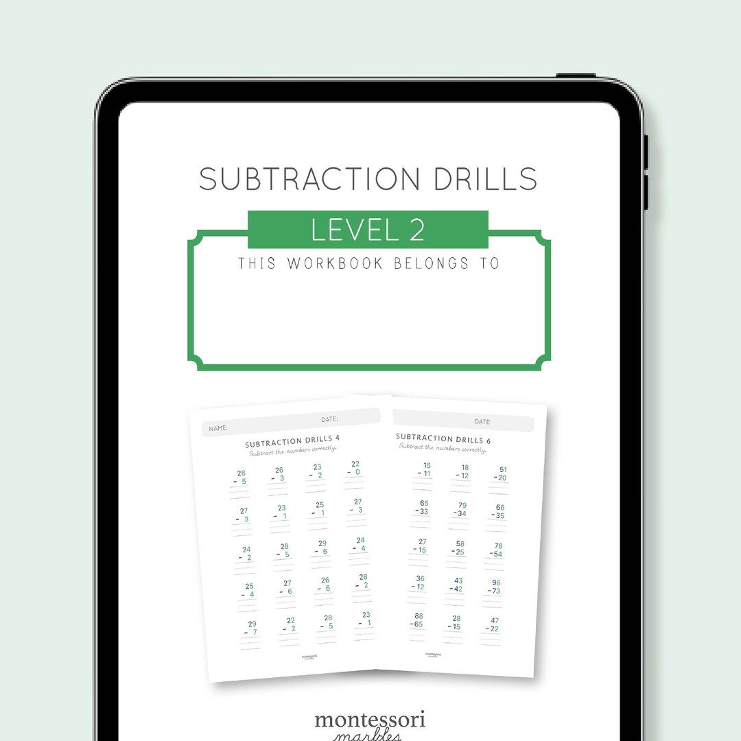 Level 2 Montessori Math, Subtraction Drills, Stamp Game, Two-digit ...