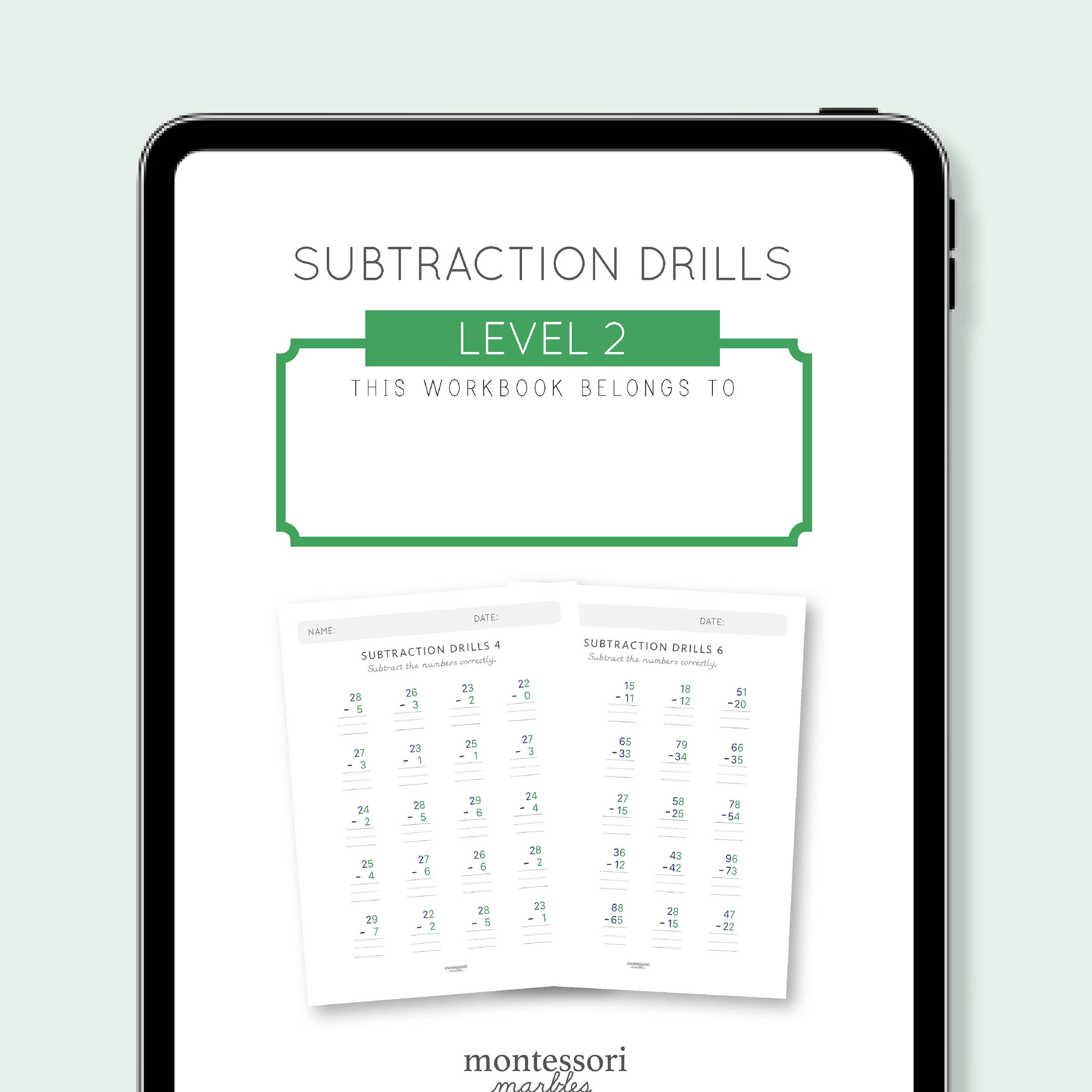 Level 2 Montessori Math, Subtraction Drills, Stamp Game, Two-digit ...