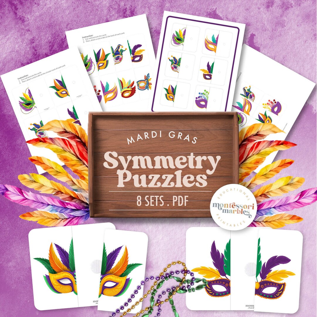 MARDI GRAS Symmetry Matching Puzzle Montessori Inspired Visual Skill ...