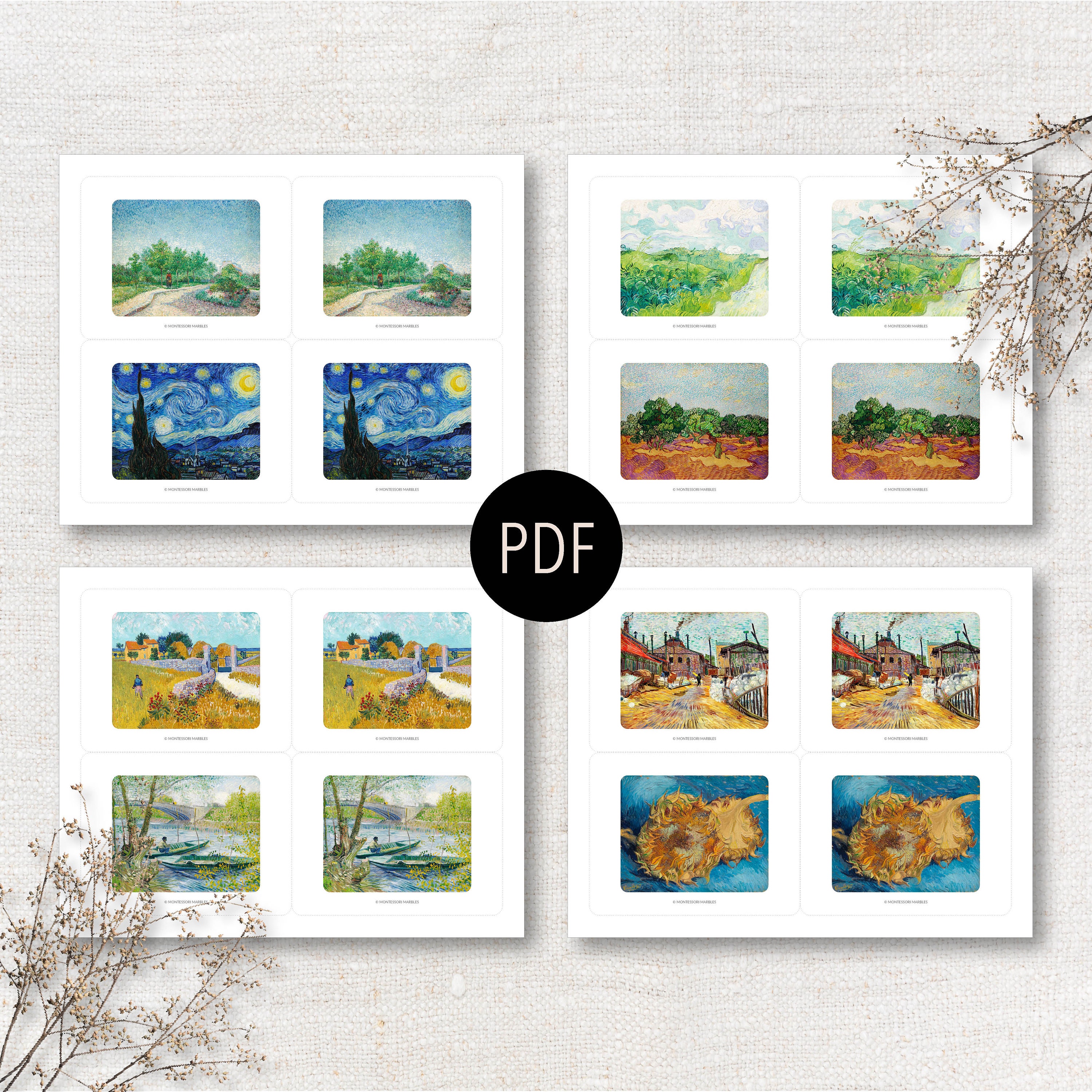 VINCENT VAN GOGH Matching Picture Cards Famous Paintings Art - Etsy