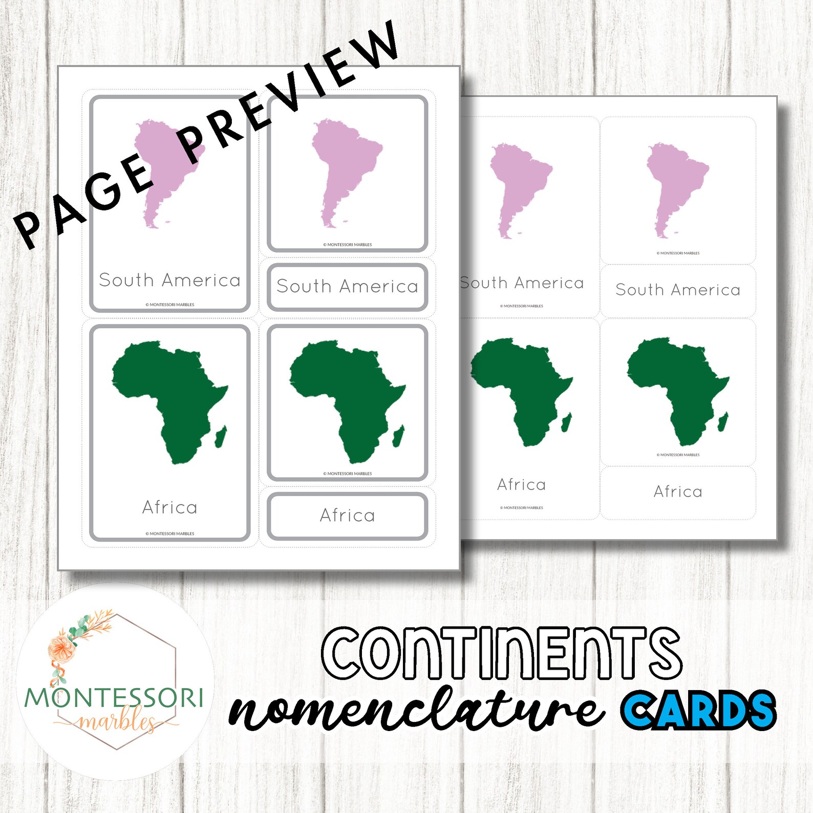 SEVEN CONTINENTS Nomenclature Cards Montessori Learning | Etsy