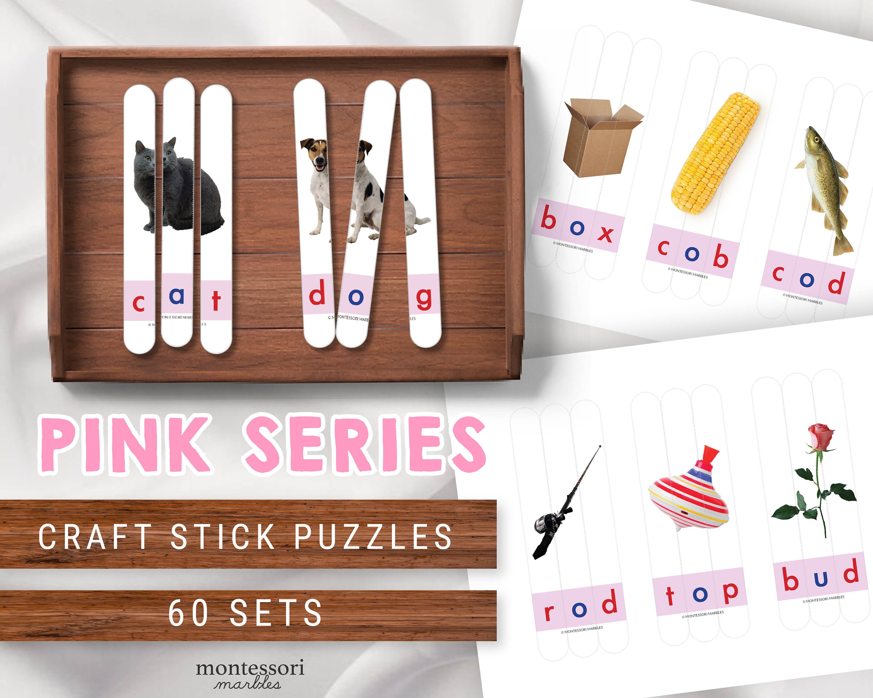 MONTESSORI PINK SERIES Craft Stick Puzzles 60 Cvc Words for - Etsy