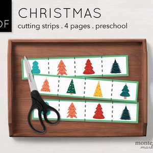 Christmas Cutting Strips Fine Motor Activity for Montessori | Etsy