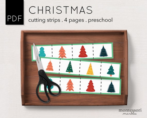 Christmas Cutting Strips Fine Motor Activity for Montessori | Etsy