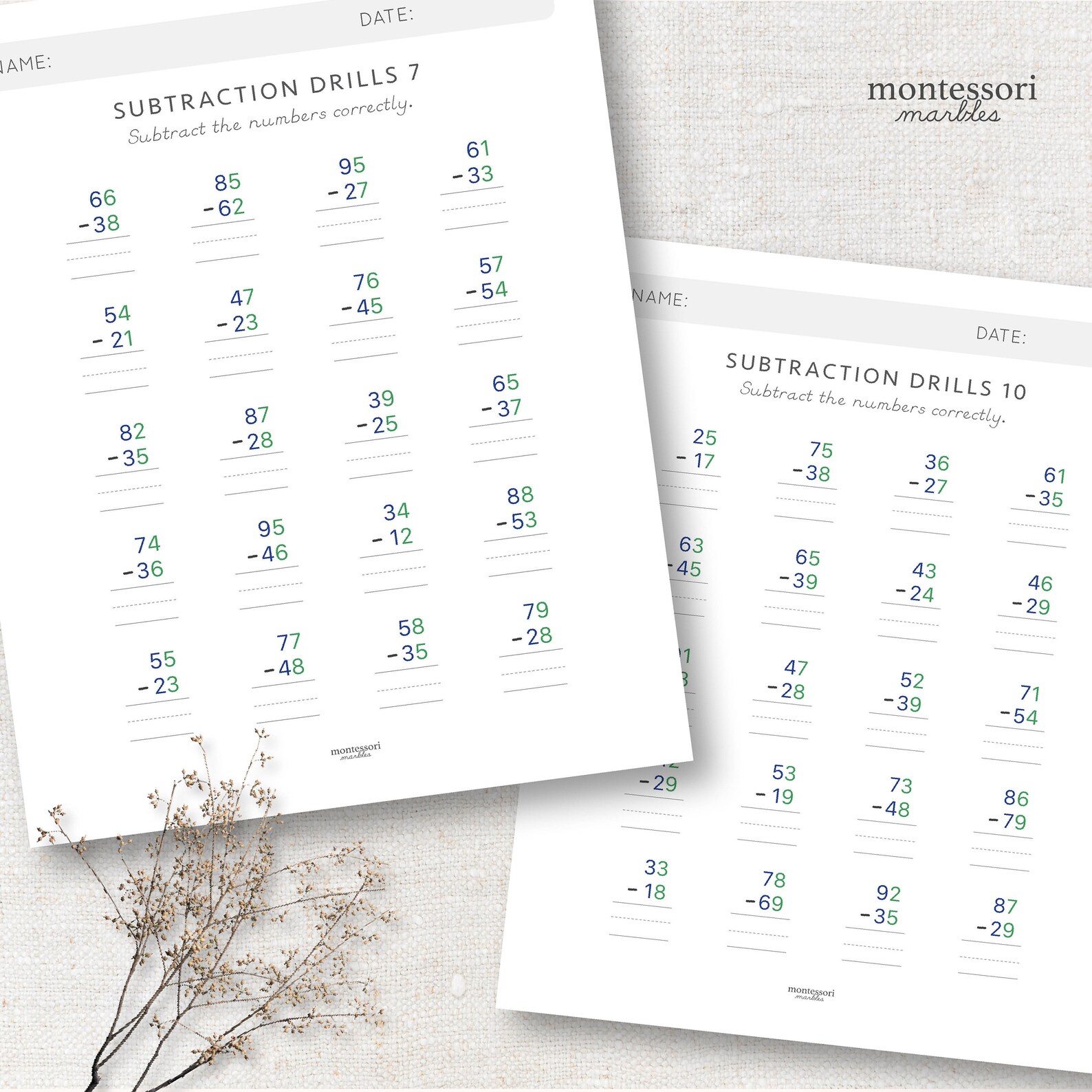 Level 2 Montessori Math Subtraction Drills Stamp Game | Etsy