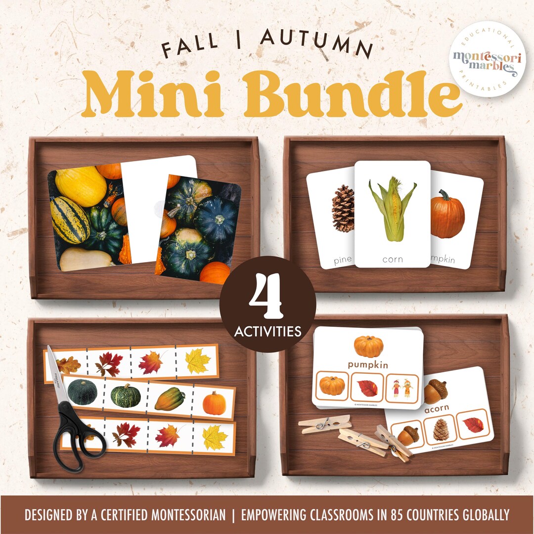 Fall Montessori Activity Mini Bundle | Preschool Learning Set | Cutting ...