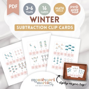 WINTER Subtraction Clip Cards Math Printable Kindergarten Activity ...