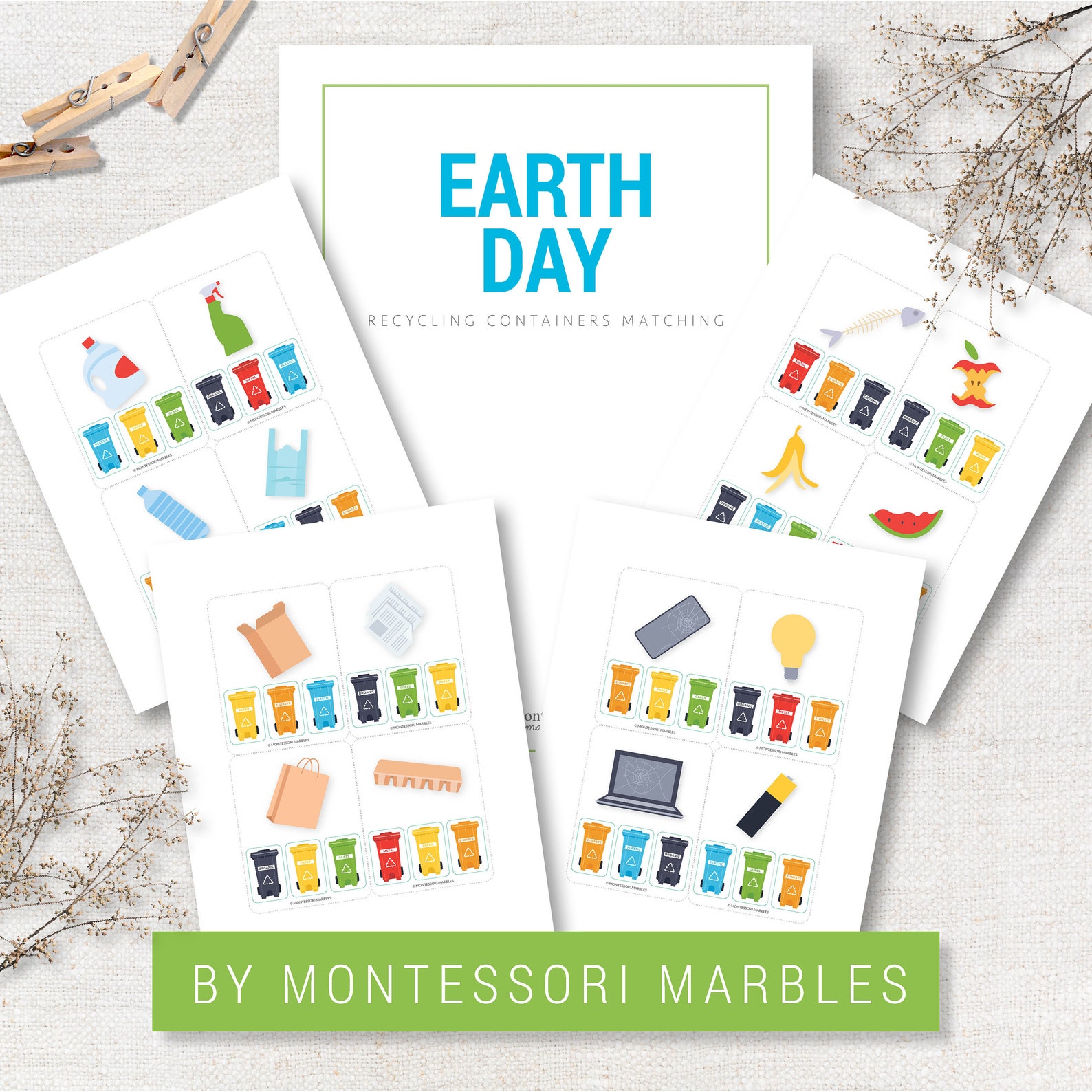 EARTH DAY Recycling Bins and Waste Management Matching | Etsy