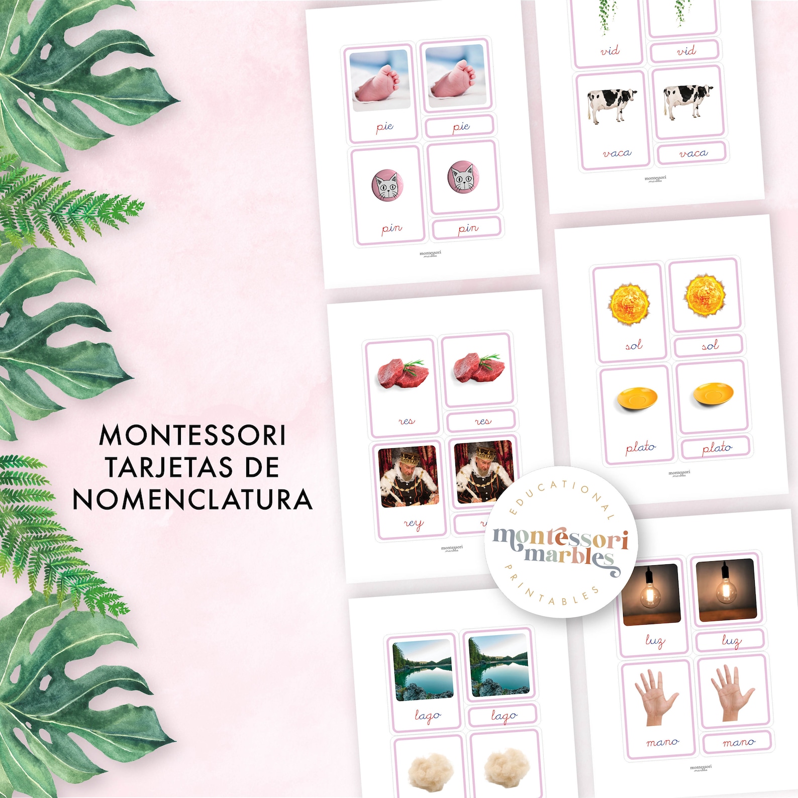 Spanish Pink Series Nomenclature Cards | Montessori Language ...