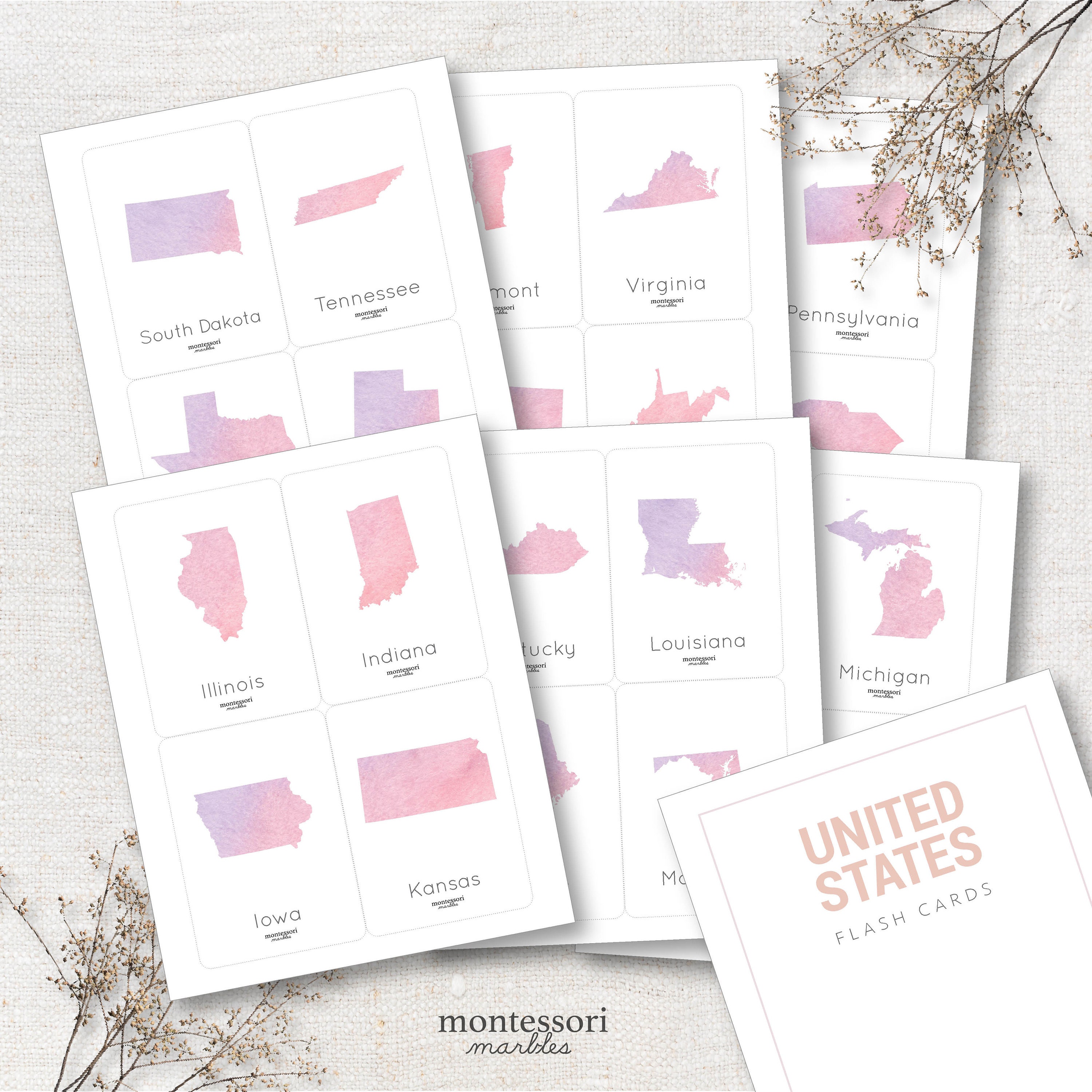 UNITED STATES Flash Cards, Montessori Inspired Printable Activities ...
