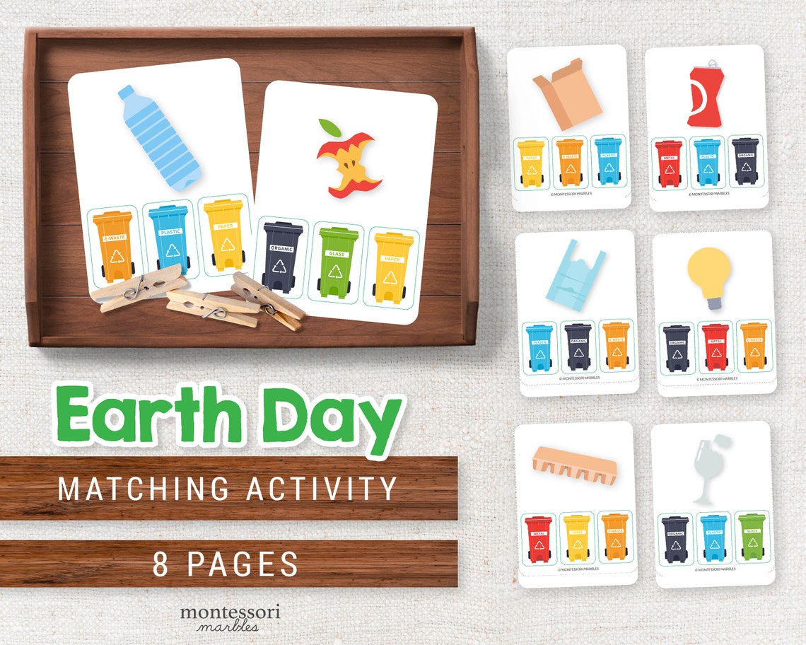 EARTH DAY Recycling Bins and Waste Management Matching | Etsy