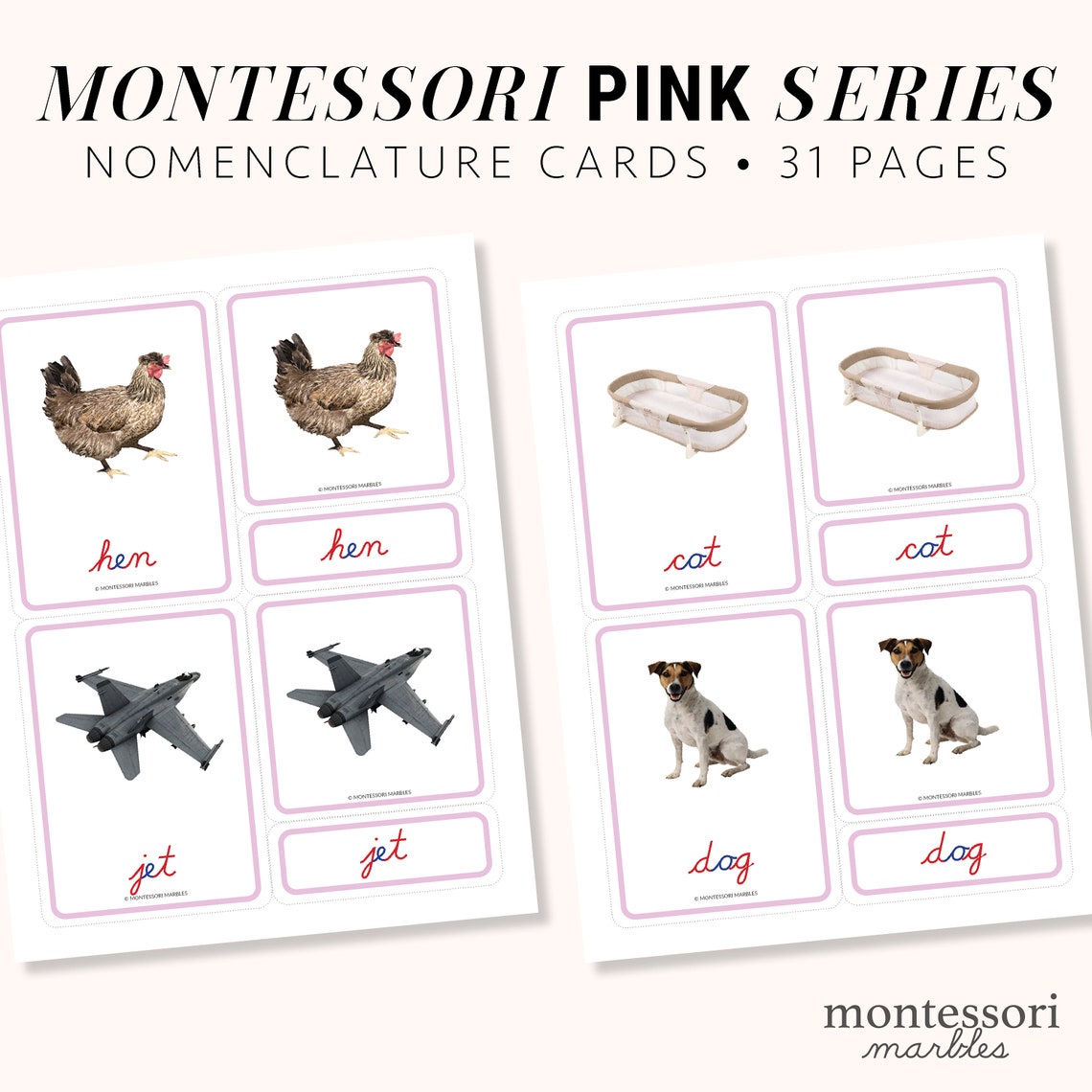 CURSIVE Montessori Nomenclature Cards Pink Series CVC Words - Etsy