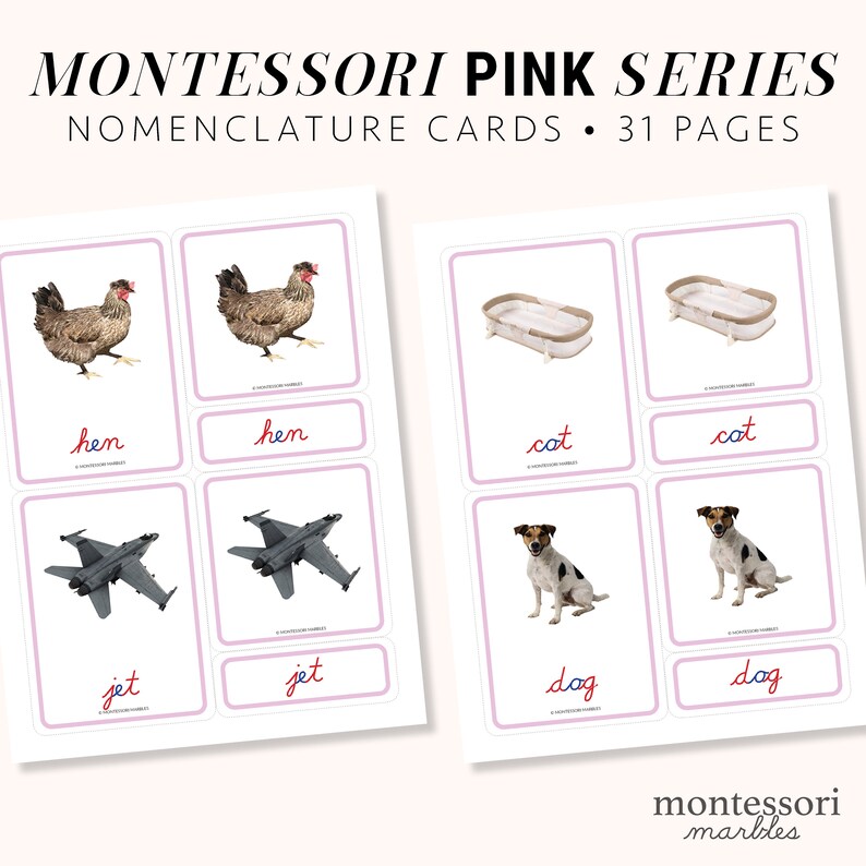 CURSIVE Montessori Nomenclature Cards Pink Series CVC Words - Etsy