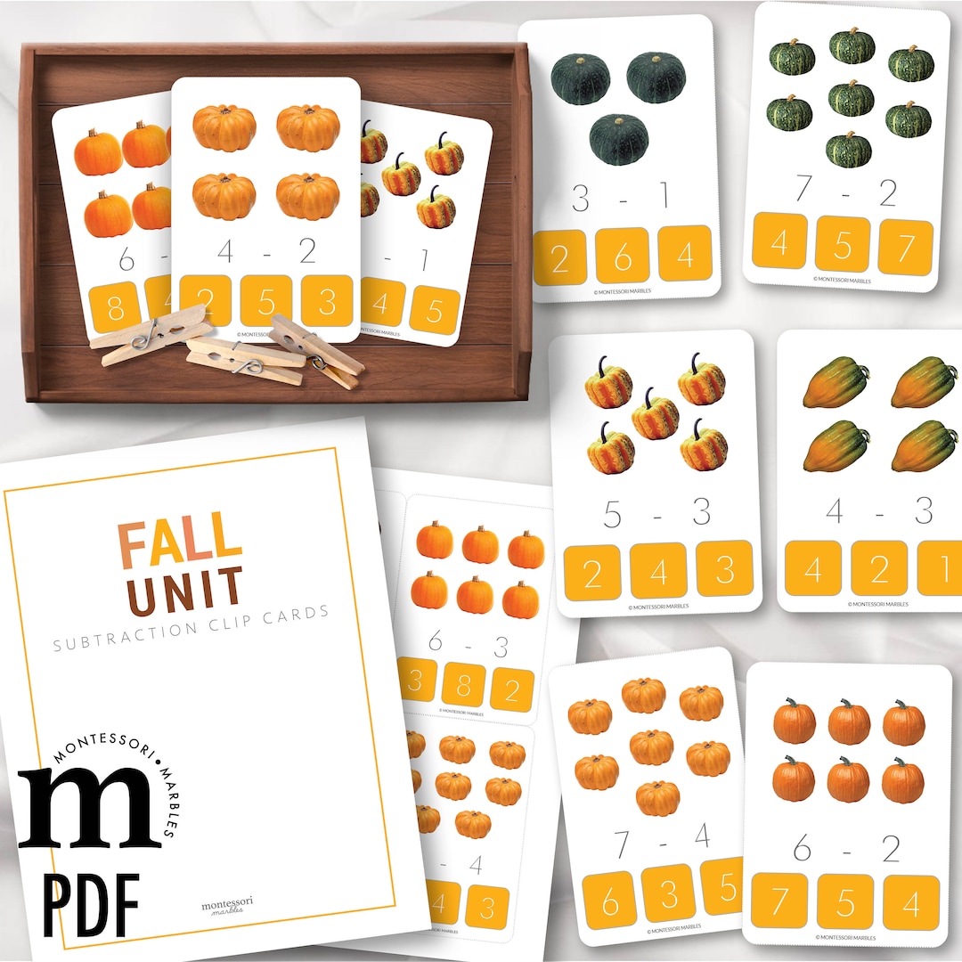 FALL Subtraction Clip Cards First Grade Math Learn Simple Subtraction ...