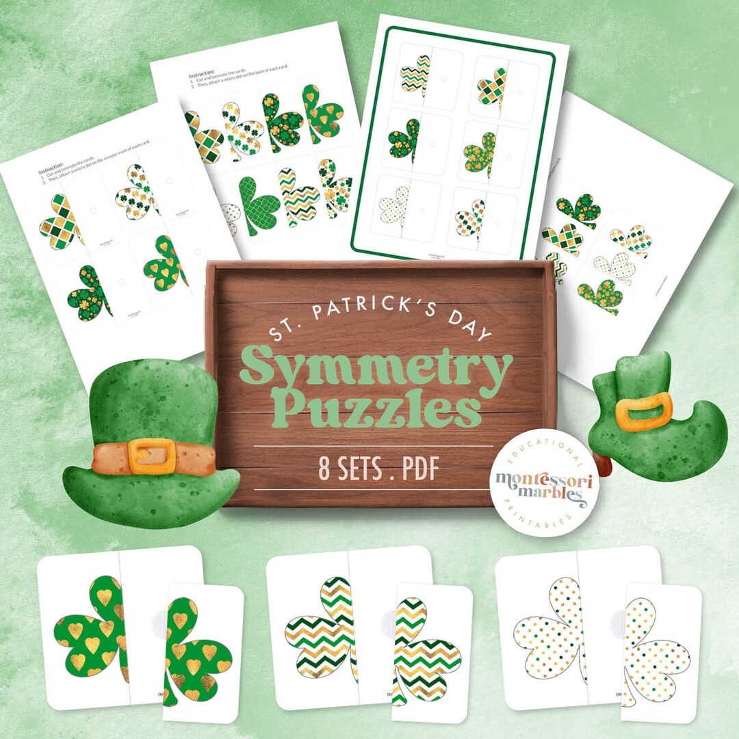 St Patrick's Day Shamrock Symmetry Puzzles | Two Piece Matching 8 Sets ...