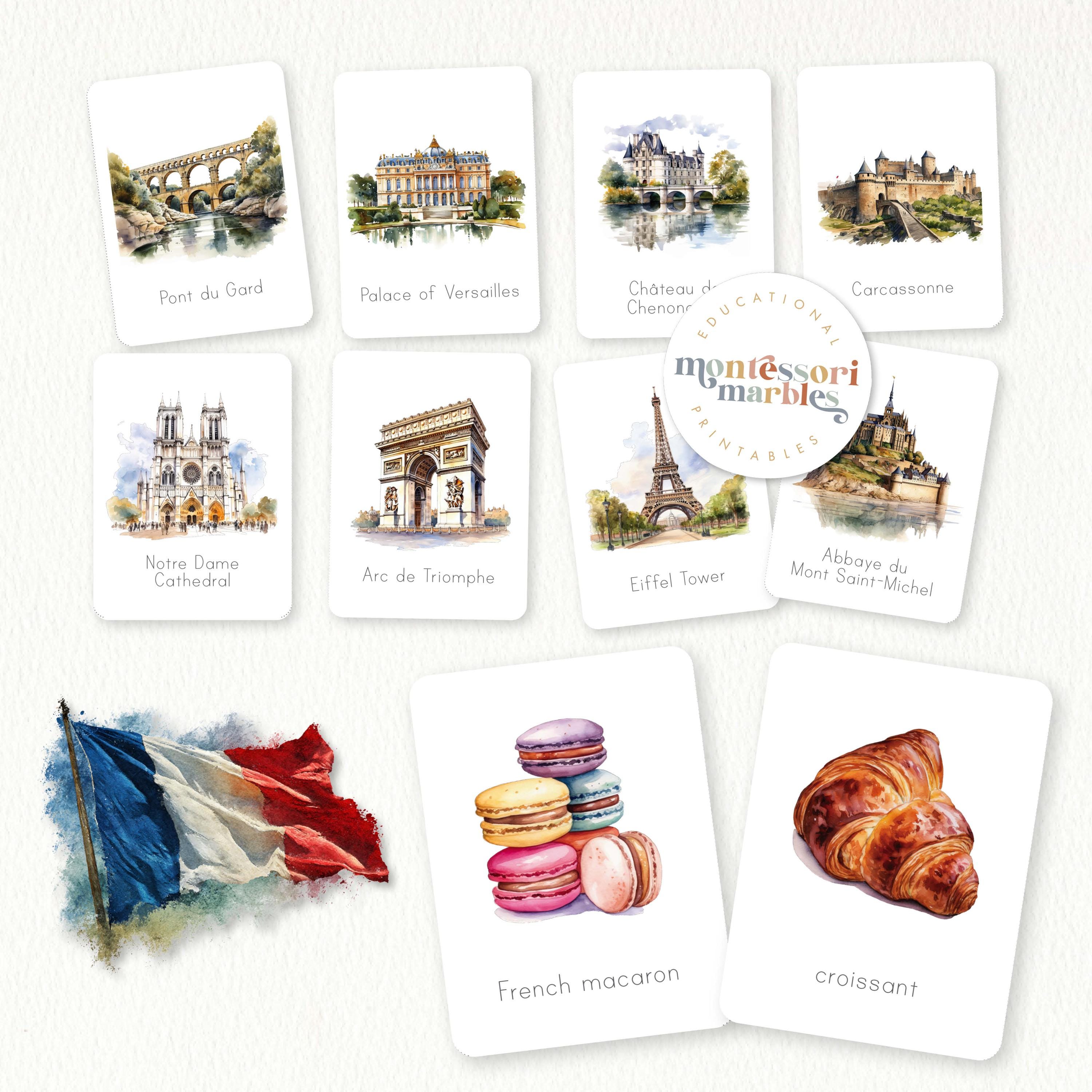 France Flash Cards | French Landmarks & Food | Cultural Learning ...