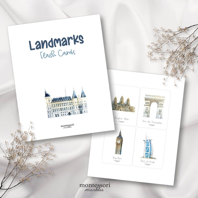 LANDMARKS Flash Cards montessori Inspired Printable Famous - Etsy