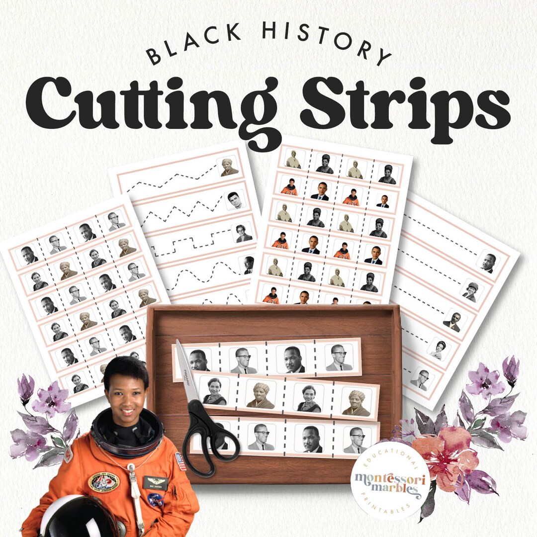 BLACK HISTORY MONTH Cutting Strips for Montessori Toddler | Printable ...