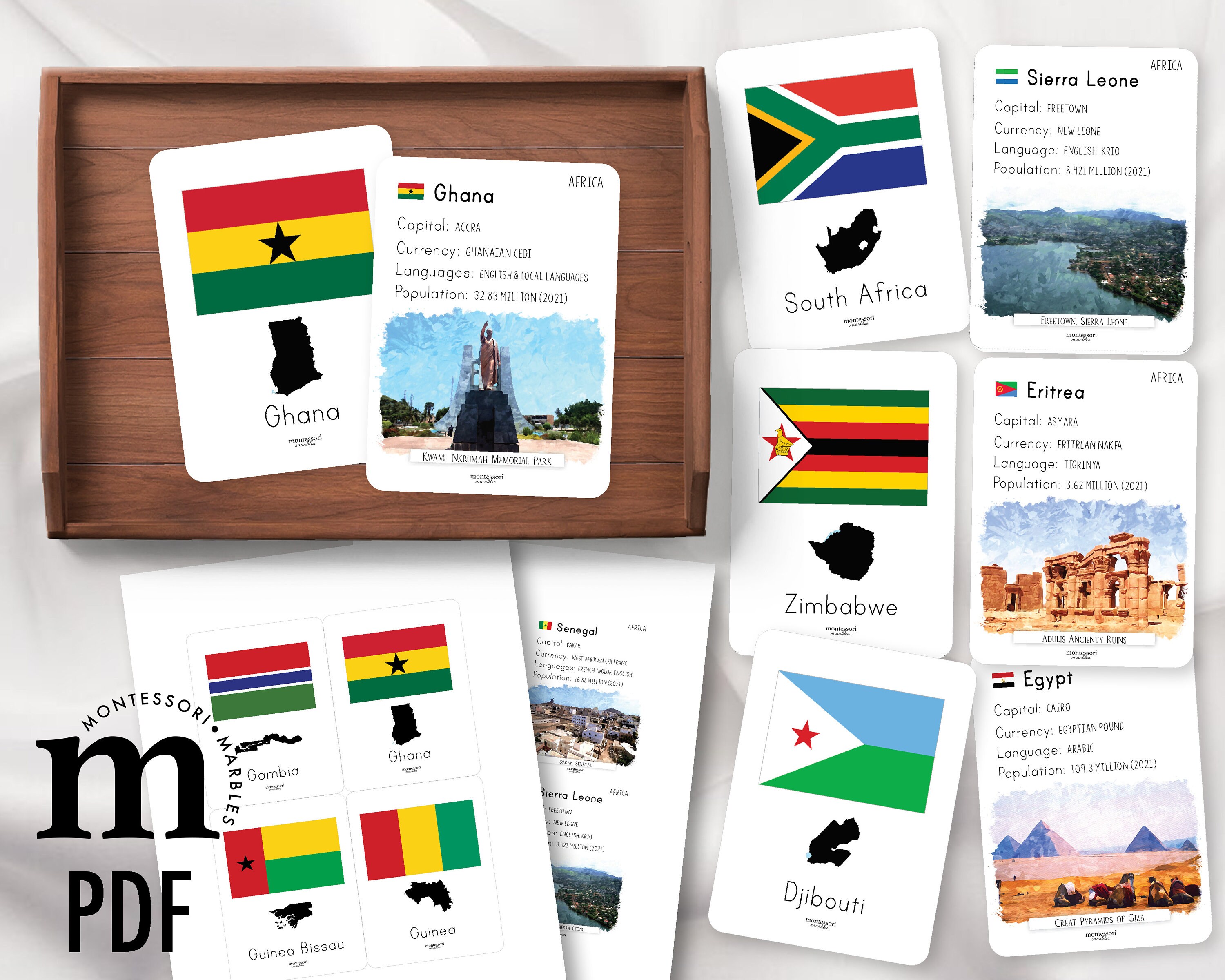 AFRICA Fact Cards With Watercolor Painting of Landmarks - Etsy