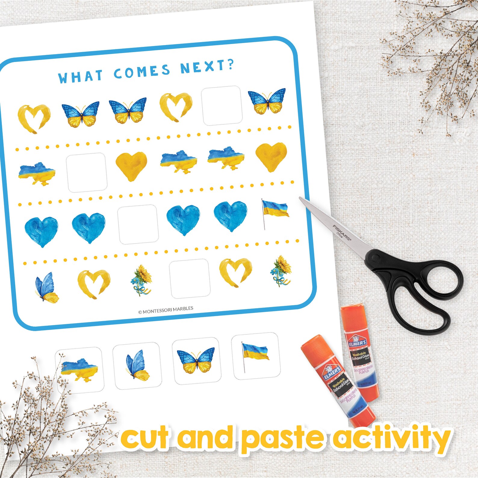 UKRAINE THEME Complete the Patterns, Pattern Sequencing, Montessori ...