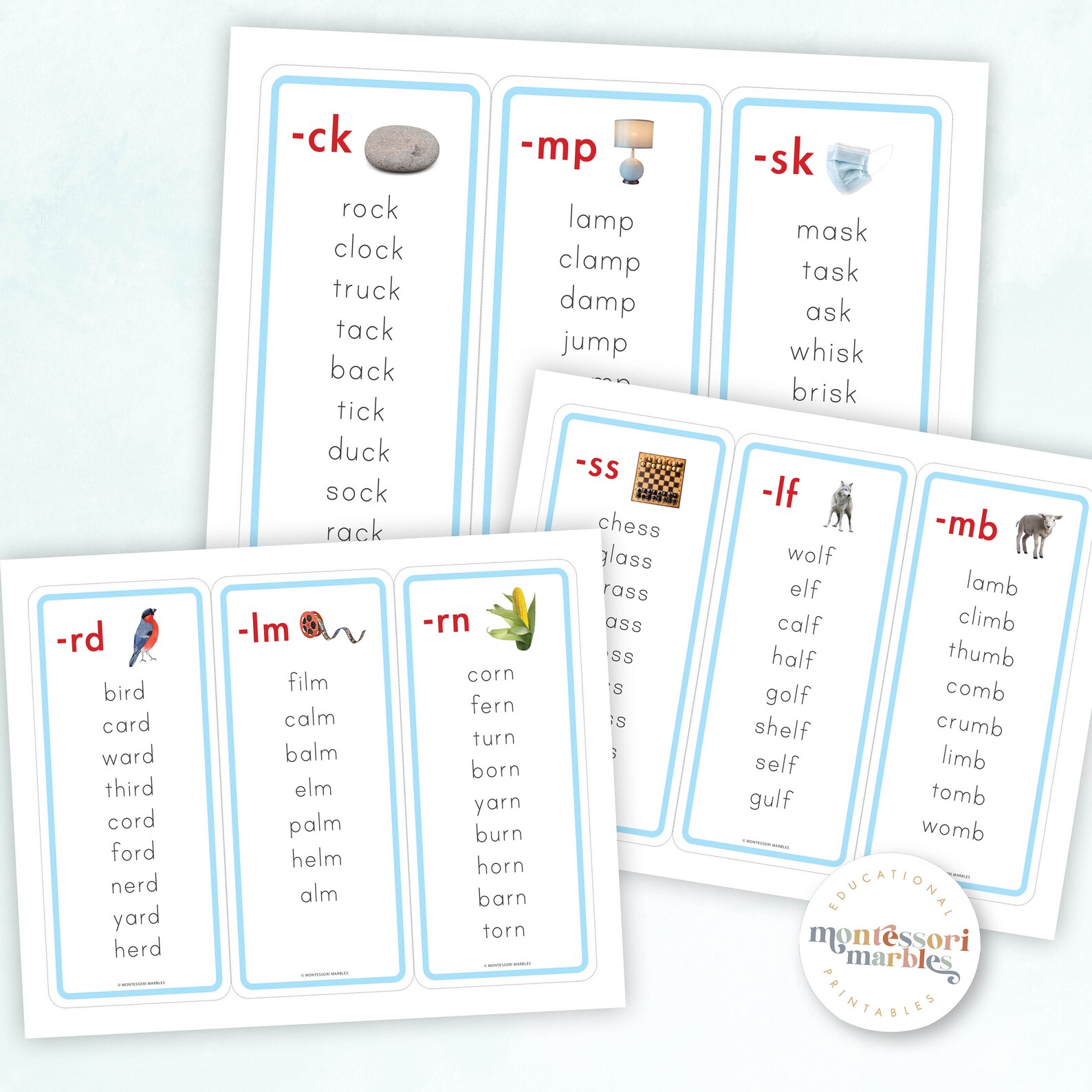 Montessori Blue Series Ending Blends Word Lists Phonics Reading ...