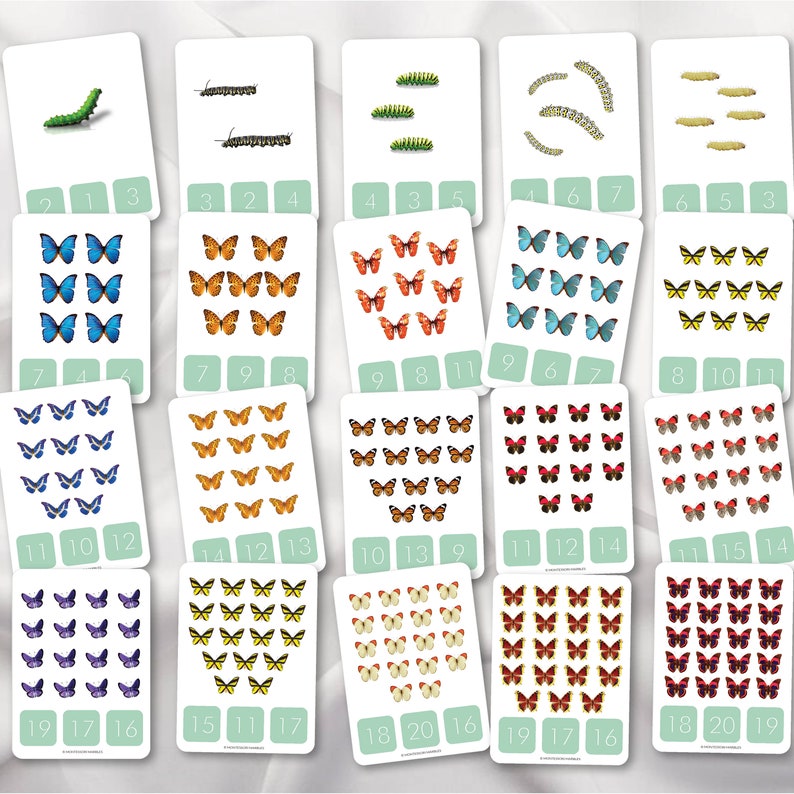 BUTTERFLY Counting 1 to 20 Kindergarten Math Learn to Count Montessori ...