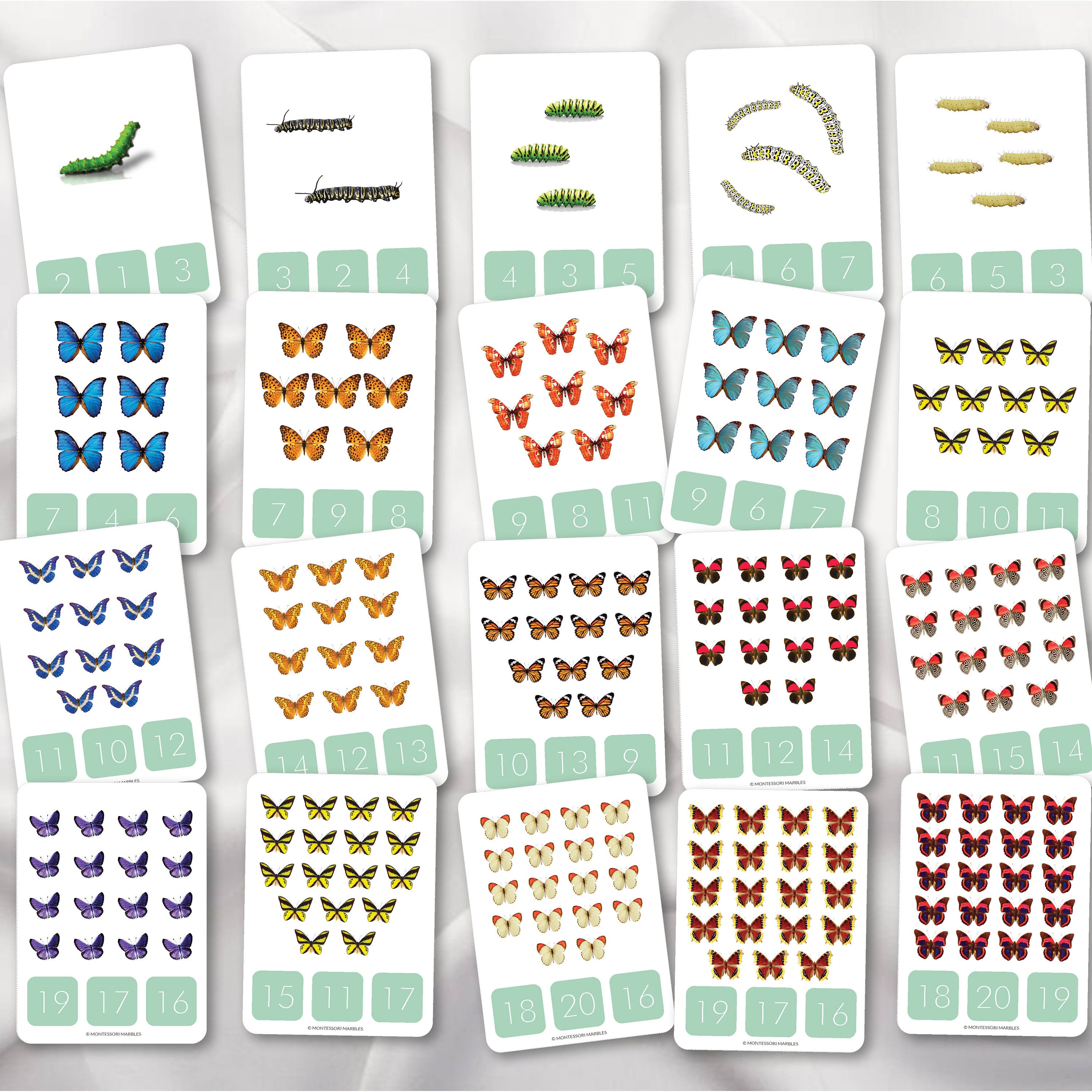 BUTTERFLY Counting 1 to 20 Kindergarten Math Learn to Count Montessori ...