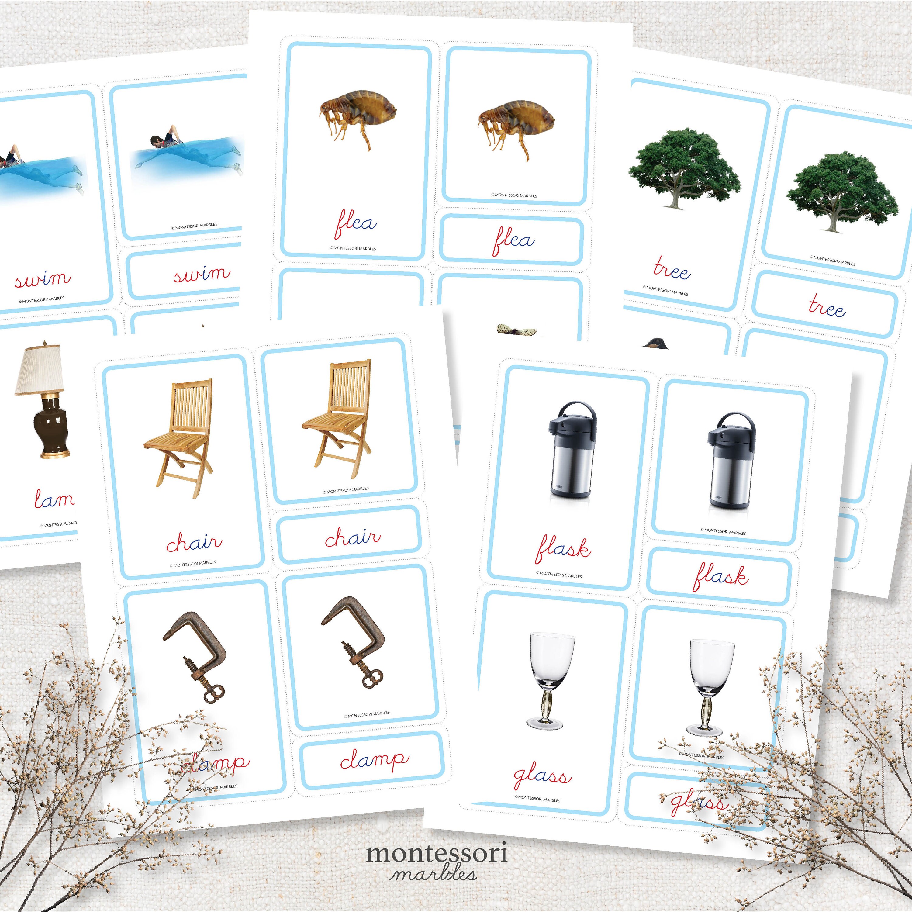 CURSIVE MONTESSORI BLUE Series Montessori Nomenclature Cards | Etsy
